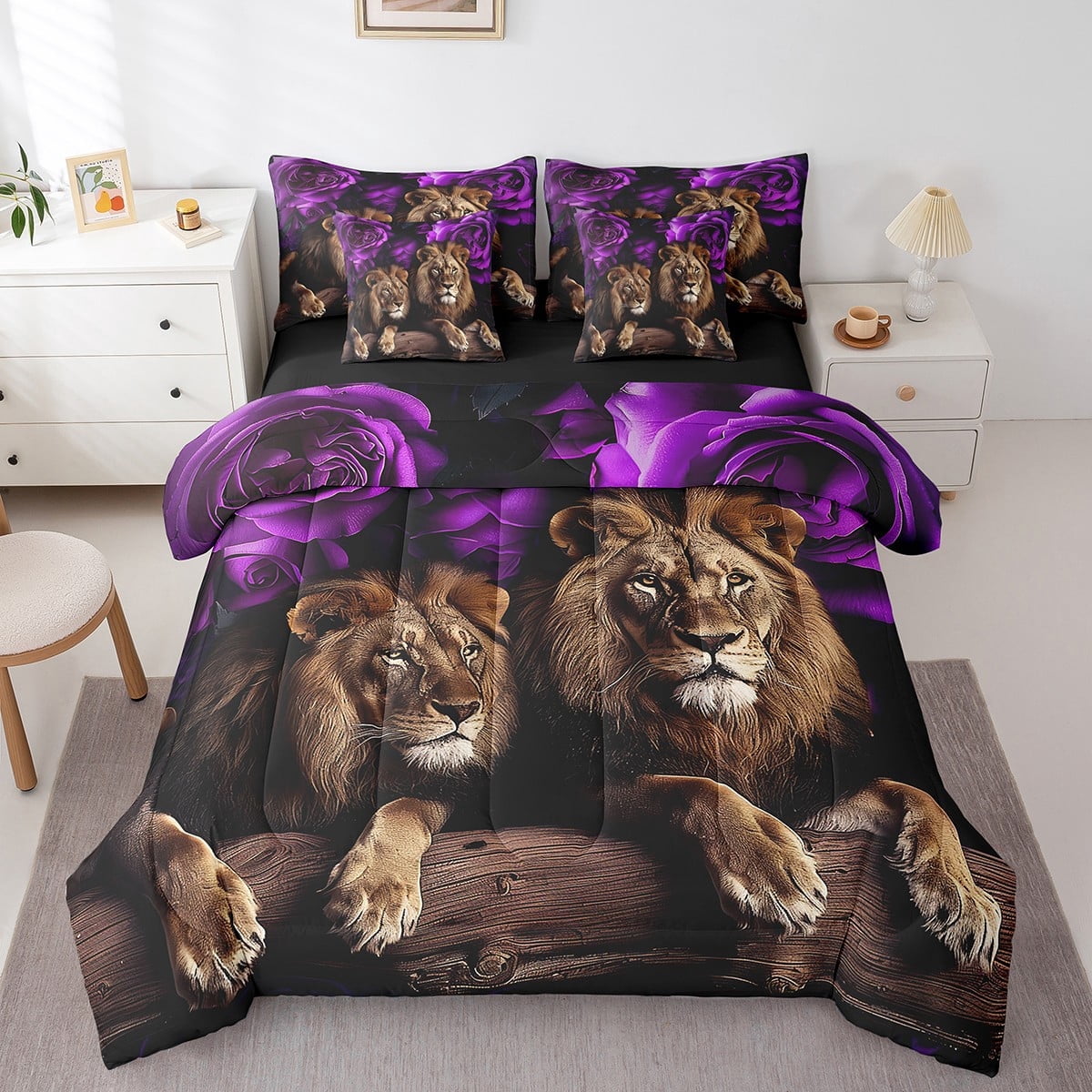 Lion Twin Comforter Set - 7 Pieces Reversible Comforters Twin Size Bed ...