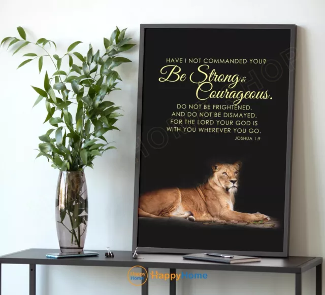 Lion Wall Art Joshua 1:9 Bible Verse Be Strong And Courageous ...