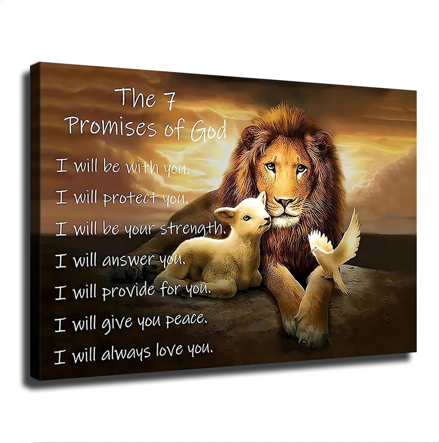 Lion Wall Art Lion and Lamb Image God's Seven Promises Poster Canvas ...