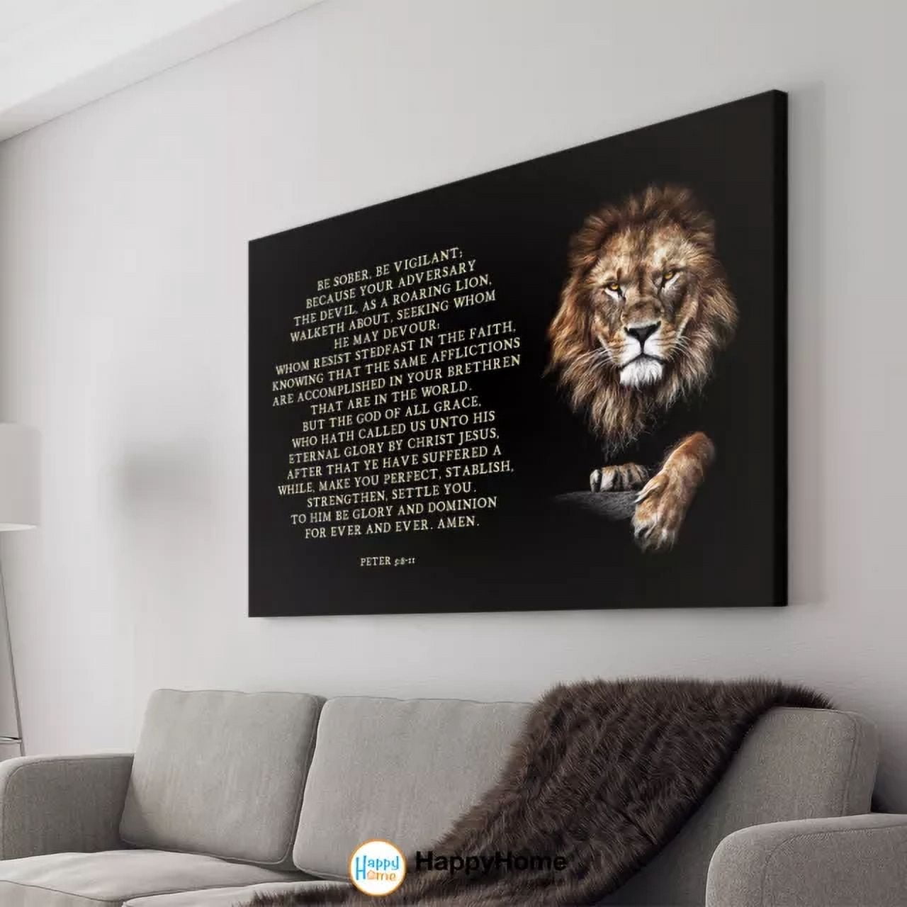 Lion Wall Art Motivational Inspirational Quote Peter 5:8-11 Bible Verse ...