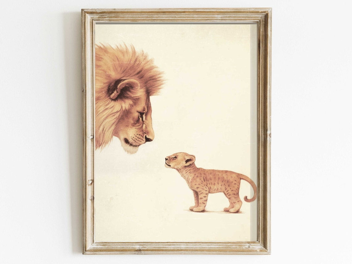 Lion Wall Art For Nursery, Baby Safari Animals, Living Room Bedroom Or ...