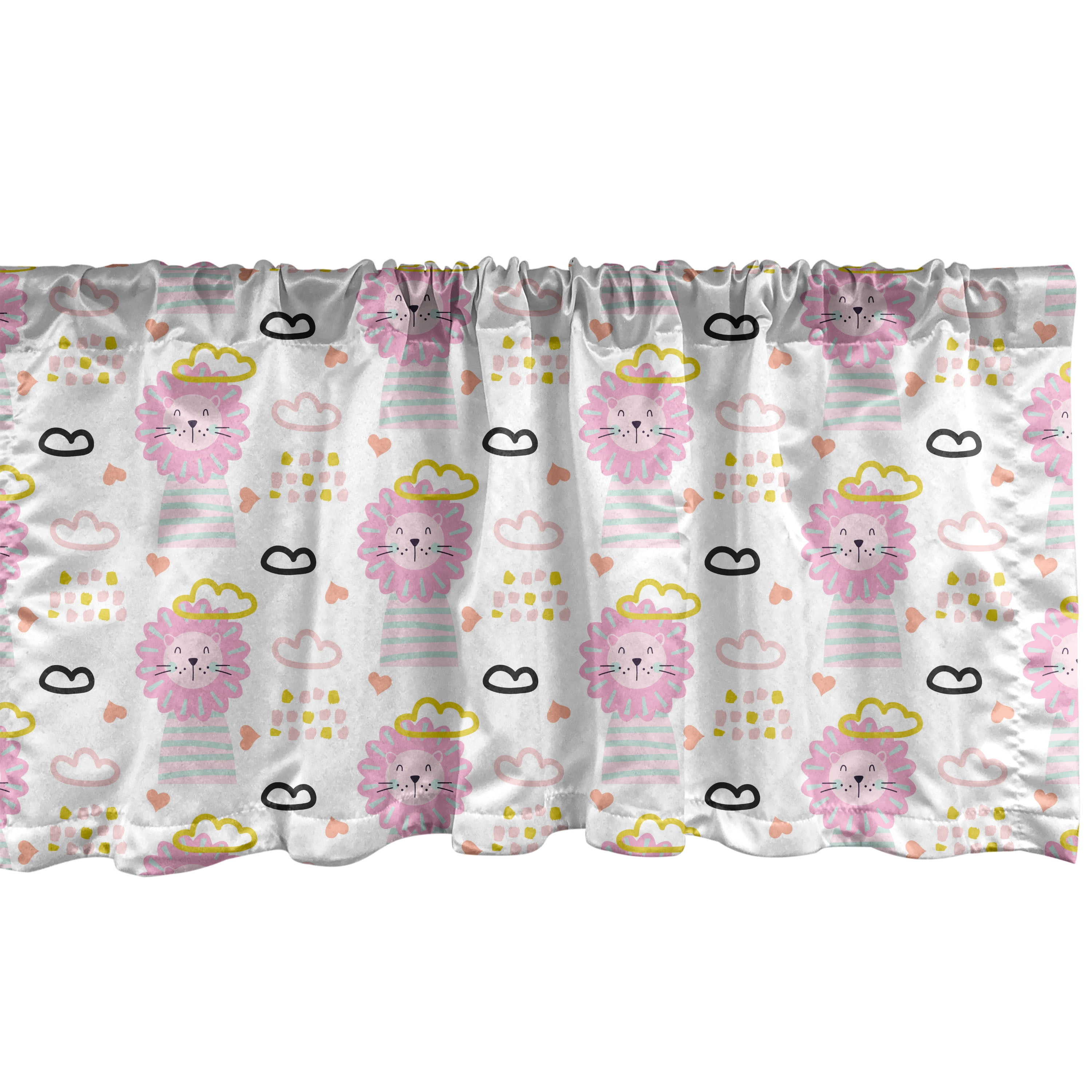Ambesonne Lion Valance Pack of 2, Hand Drawn with Hearts Clouds, 54"X12 ...