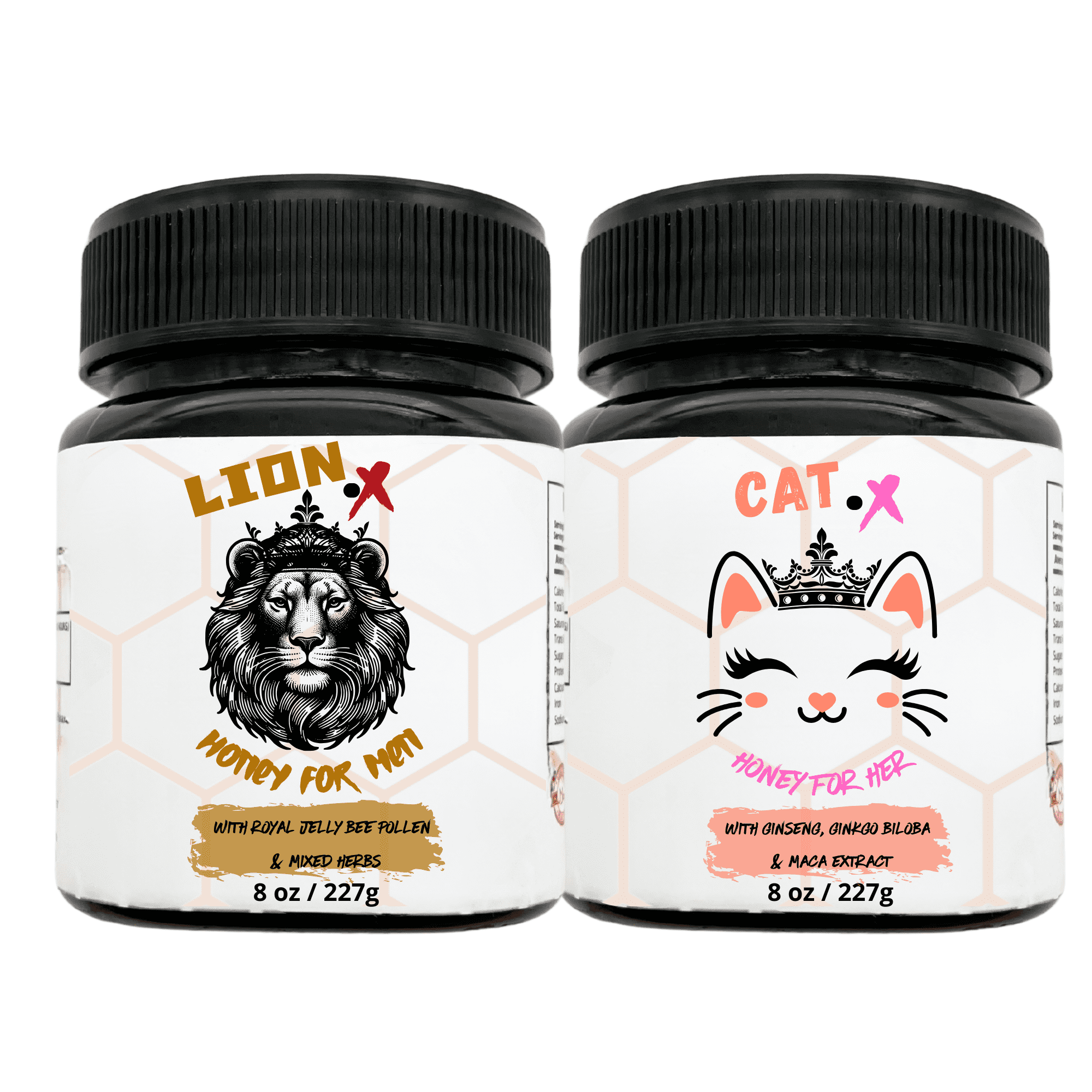 Lion X & Cat X Honey Bundle, For Him & Her, Premium VIP Jelly, Bee Pollen & Herbal Mix, 12 ...