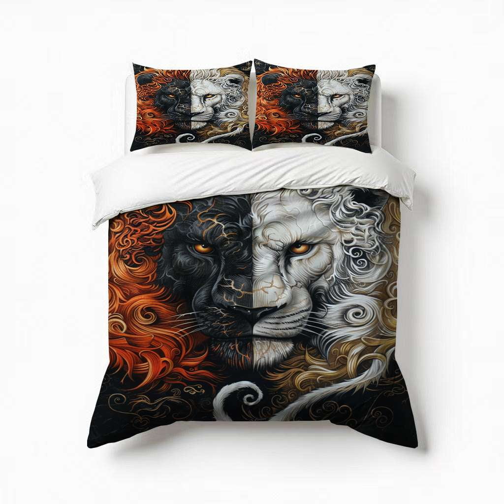 Lion Yin Yang Art Print Bedding Set 3 Pcs Soft Microfiber Quilt Cover ...