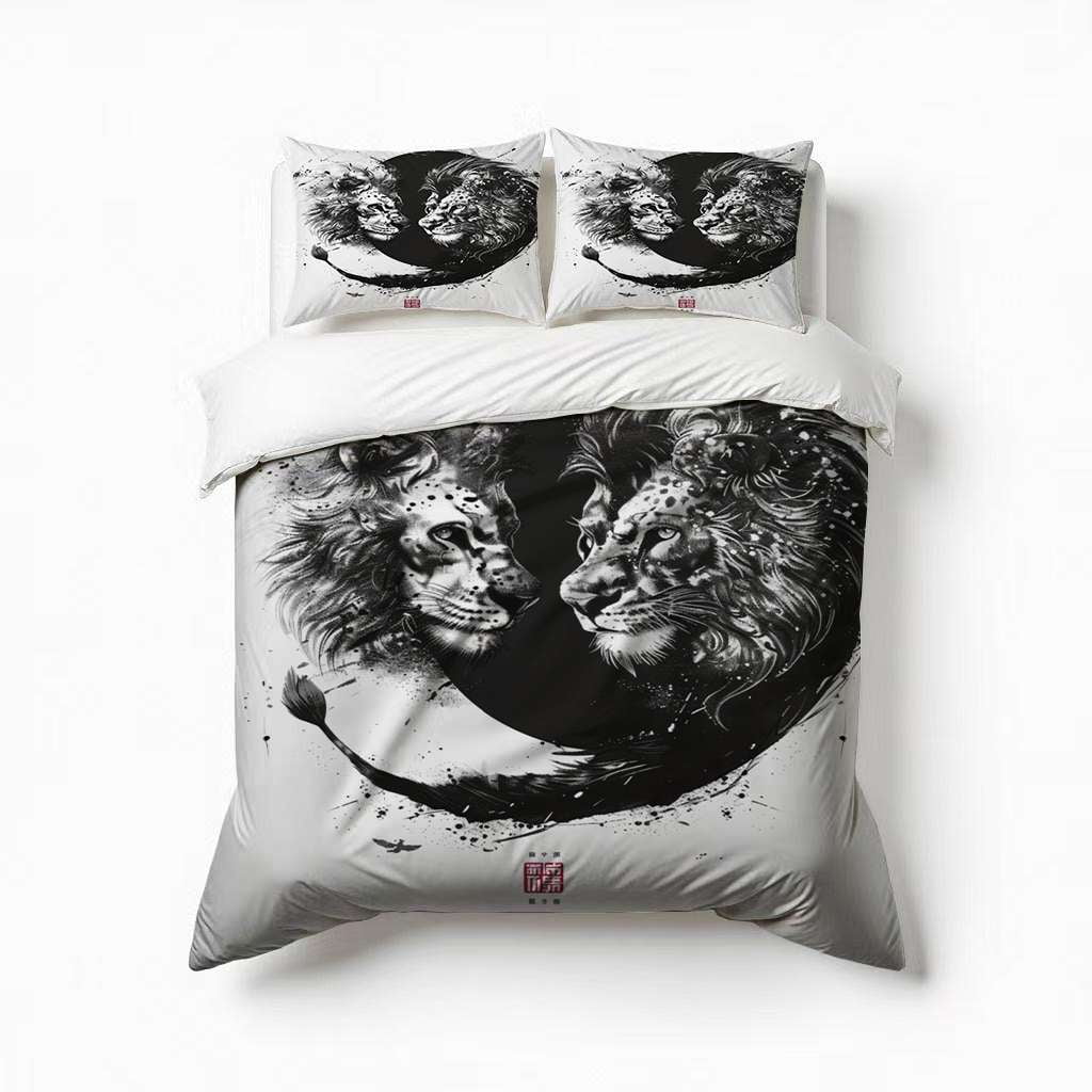 Lion Yin Yang Art Print Bedding Set 3 Pcs Soft Microfiber Quilt Cover ...