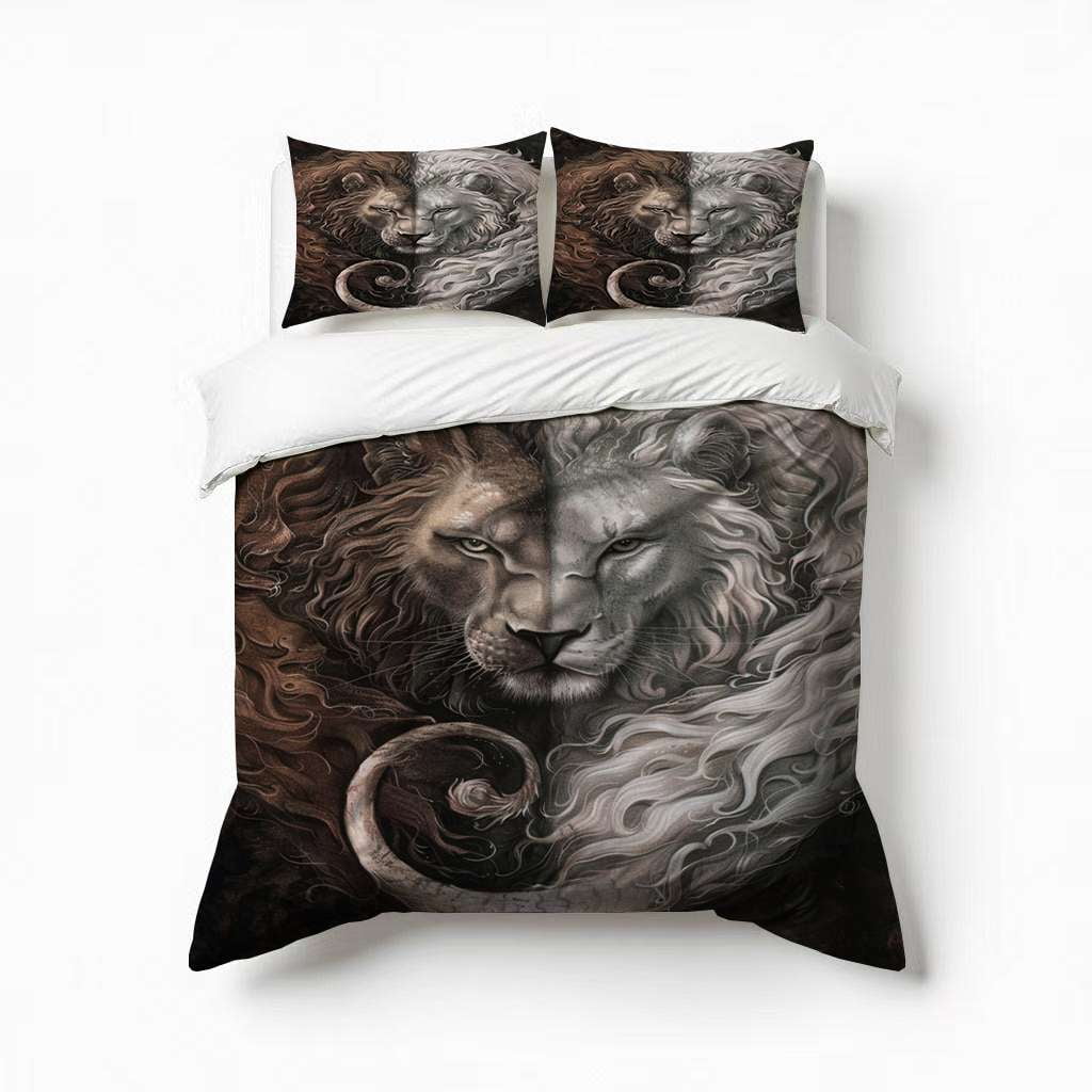 Lion Yin Yang Art Print Bedding Set 3 Pcs Soft Microfiber Quilt Cover ...
