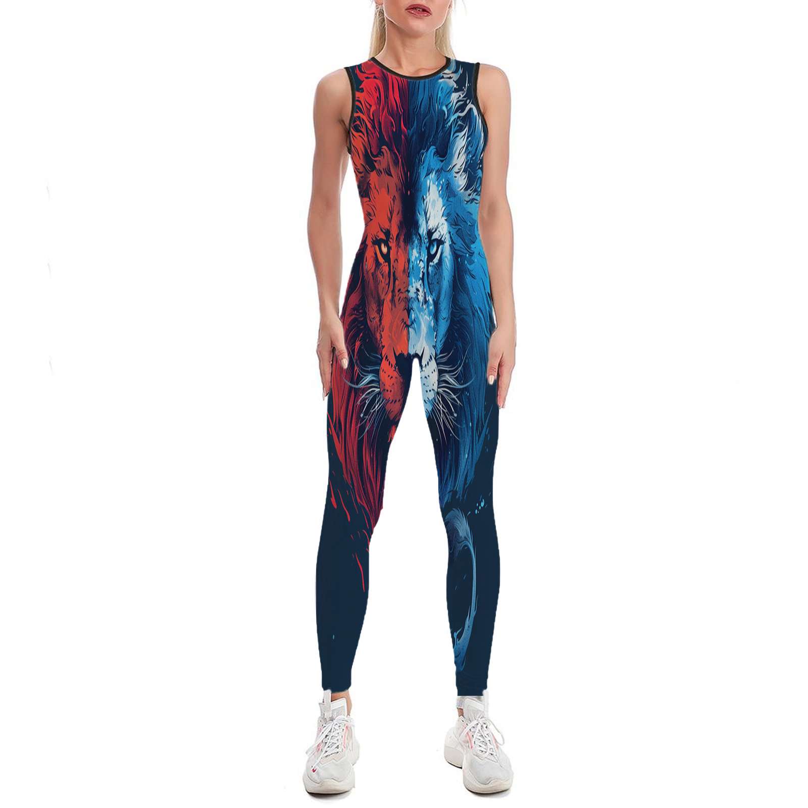 Lion Yin Yang Art Print Women's One Piece Yoga Jumpsuits Leggings ...