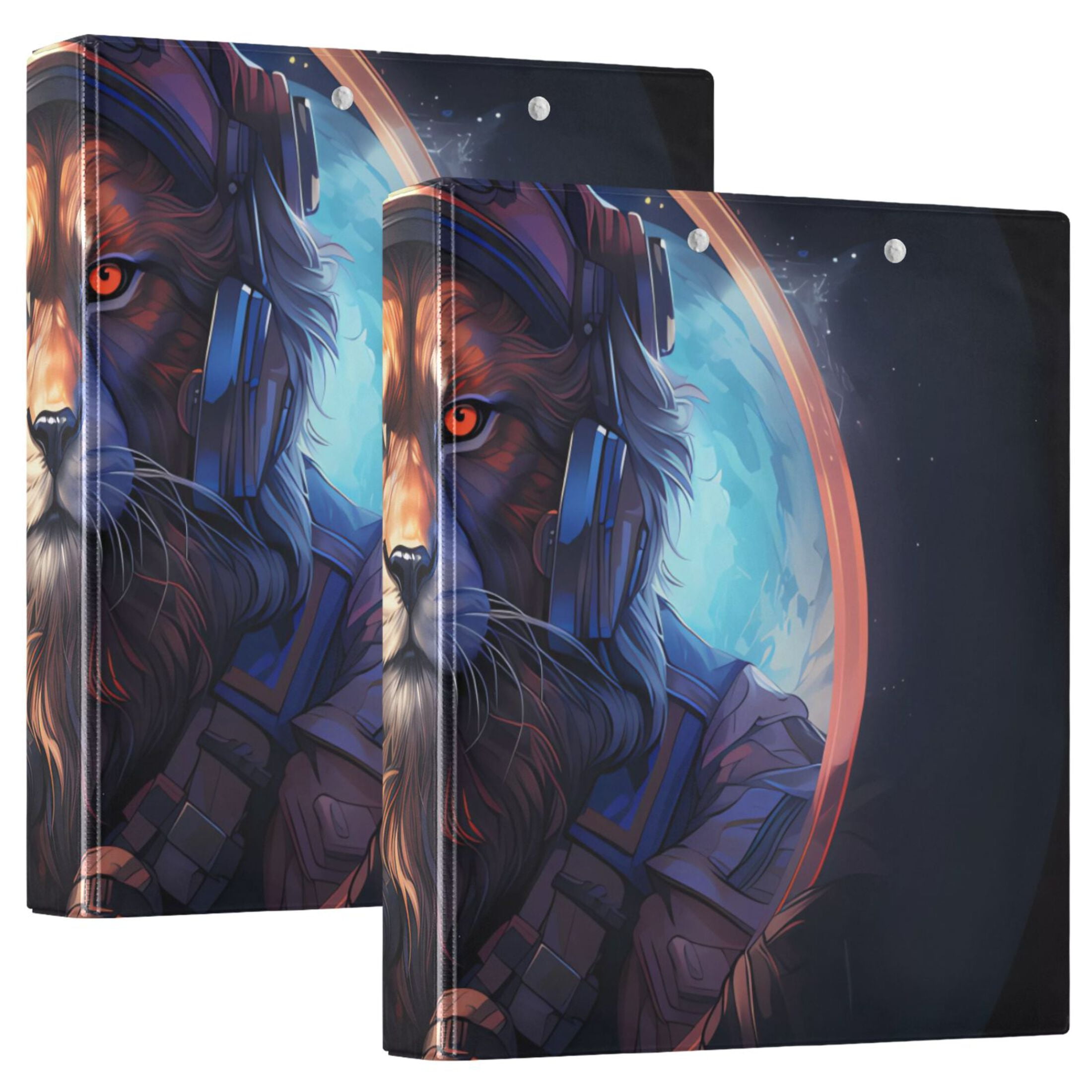 Lion and Astronaut 3 Ring Binders 1.5 inch Hardcover File Folders with ...