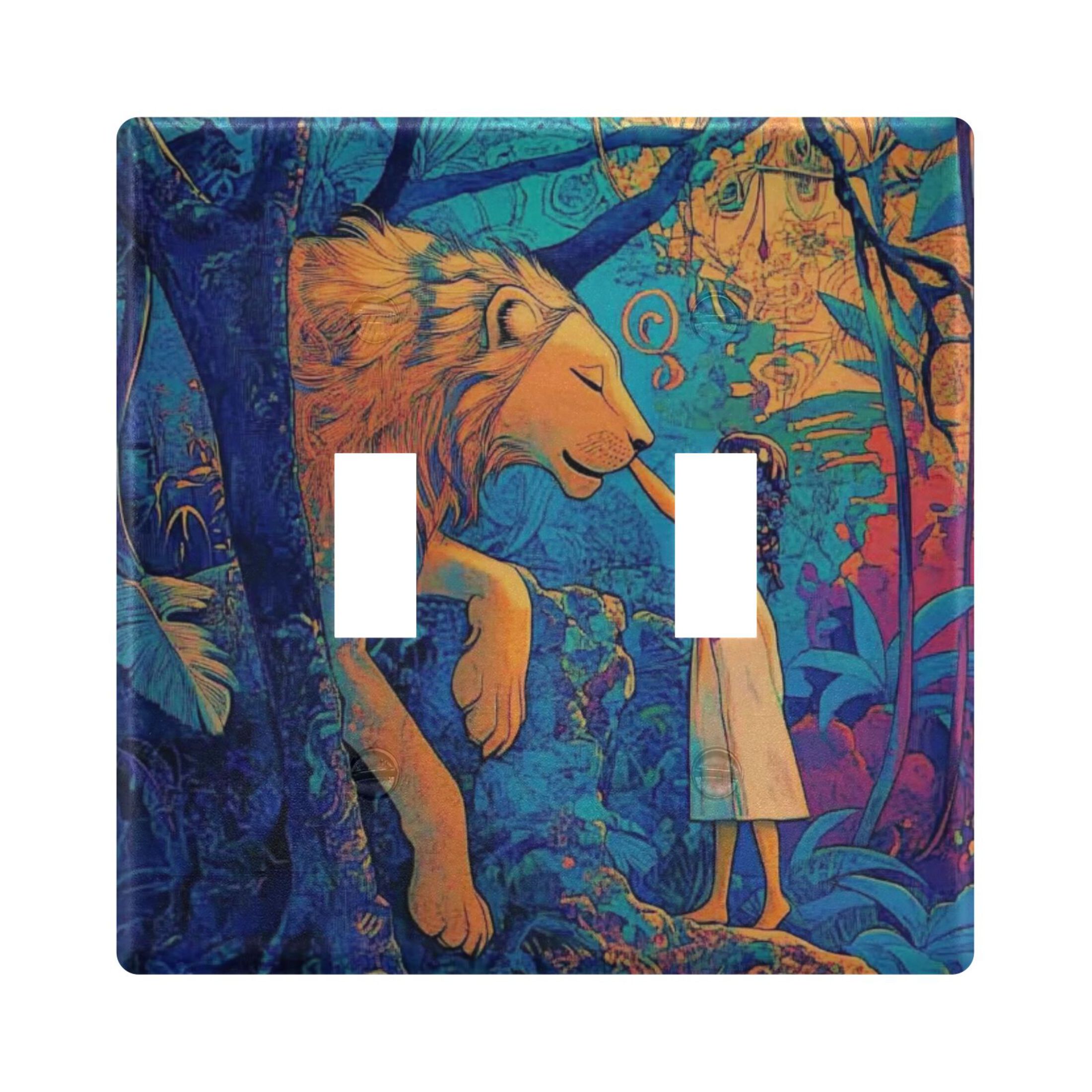 Lion and Girl Light Switch Cover Decorative 2 Gang Wall Plate Toggle ...