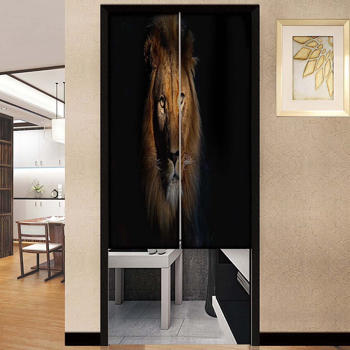 Lion and Tiger Black Background Japanese Door Curtain Kitchen Partition ...