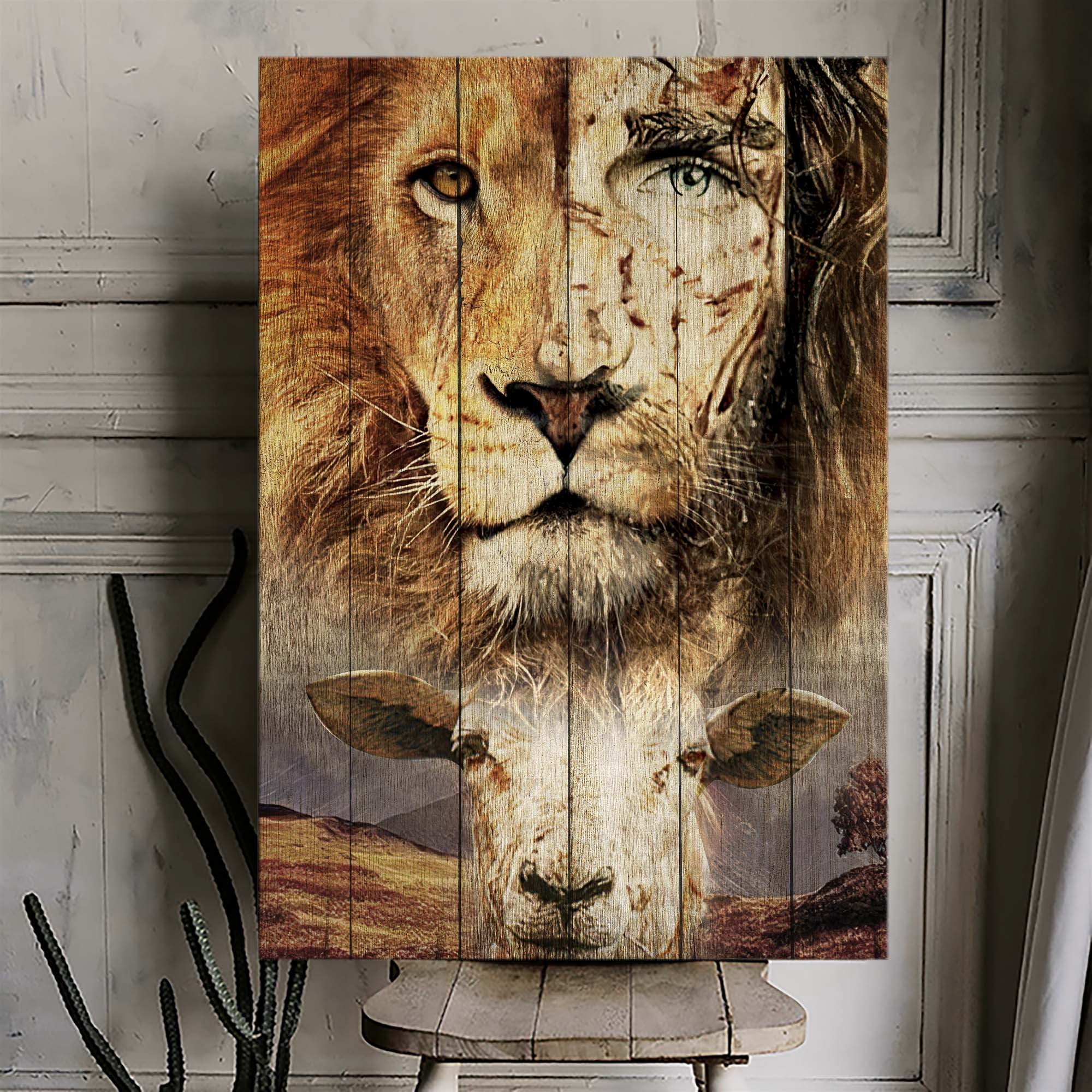 Lion and the Lamb Wall Art – Jesus Face Christian Canvas – Spiritual ...