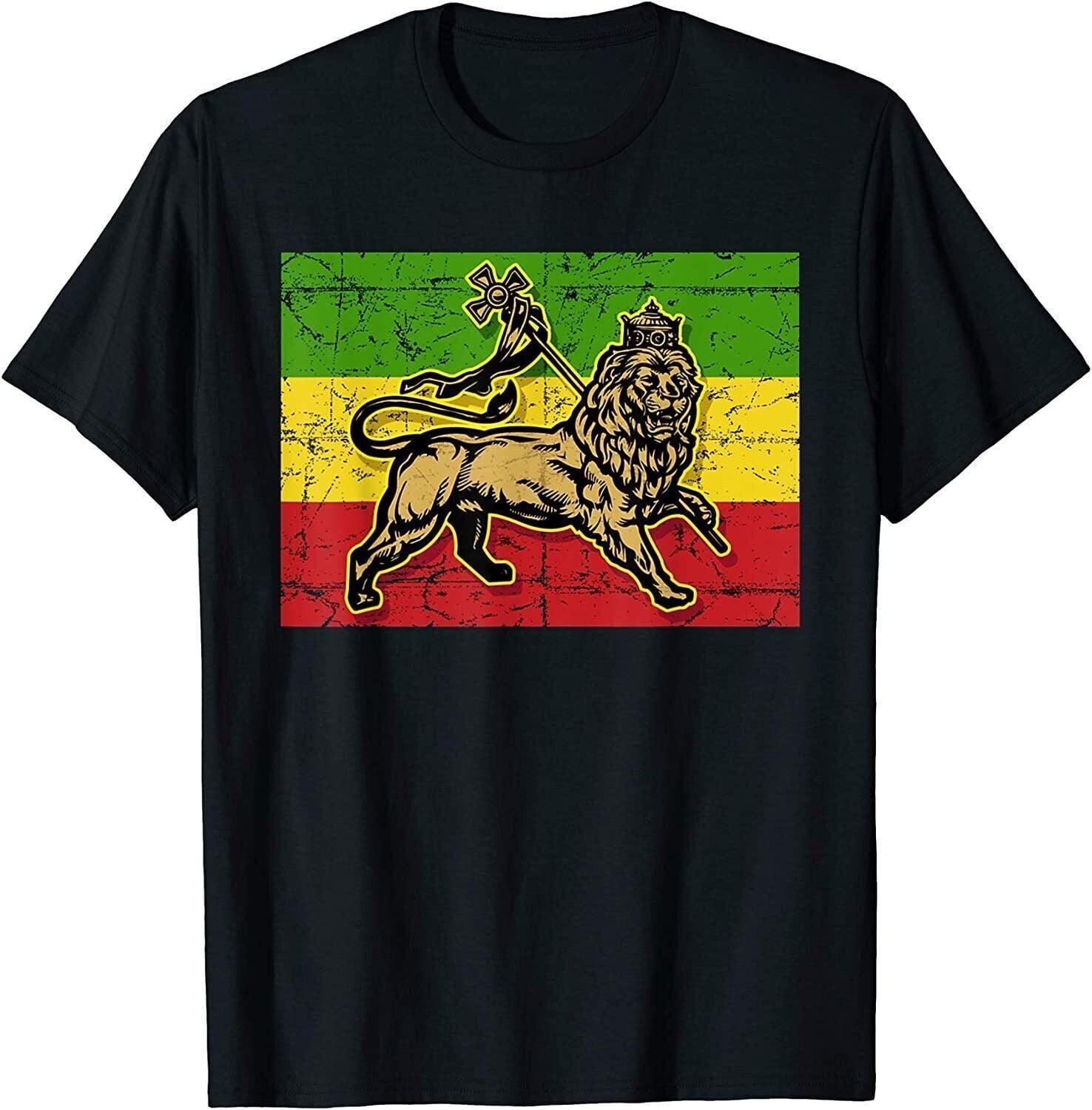 Lion of Judah Rasta Ethiopian Cross Reggae Old Ethiopia Flag T-Shirt S ...