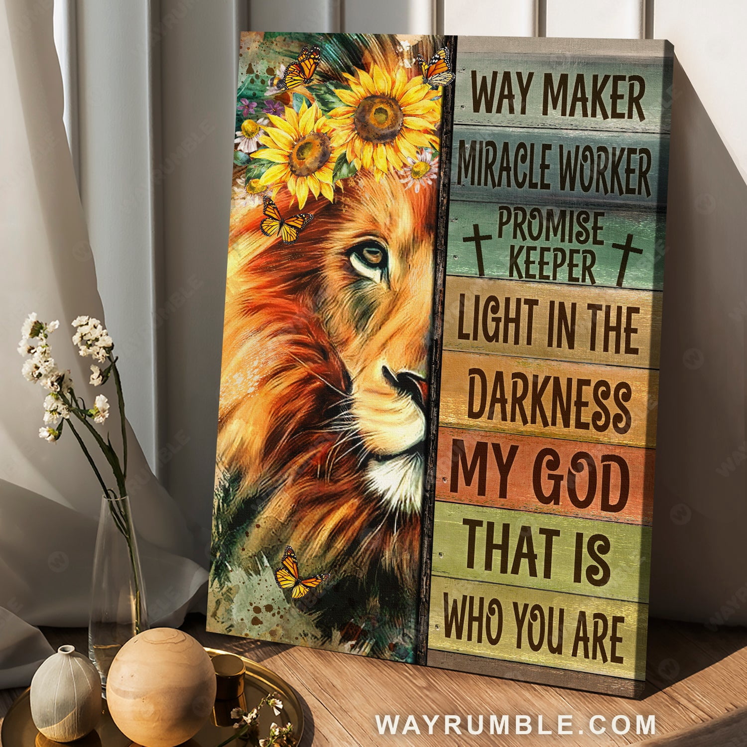 Lion of Judah, Sunflower wreath, Monarch butterfly, Way maker - Jesus ...
