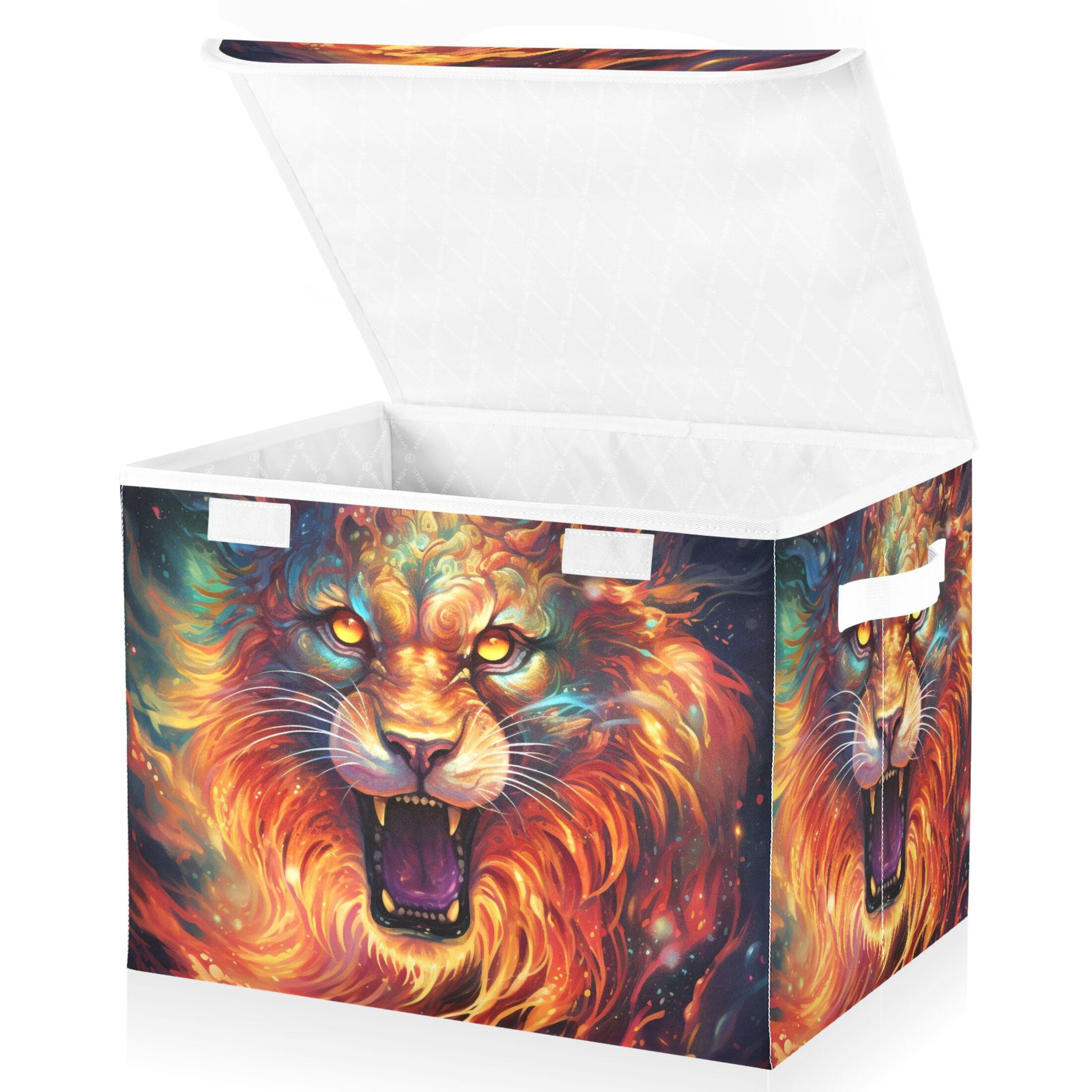 Lion on Fire Large Lidded Bin Foldable Storage Baskets Boxes Cubes Lids ...