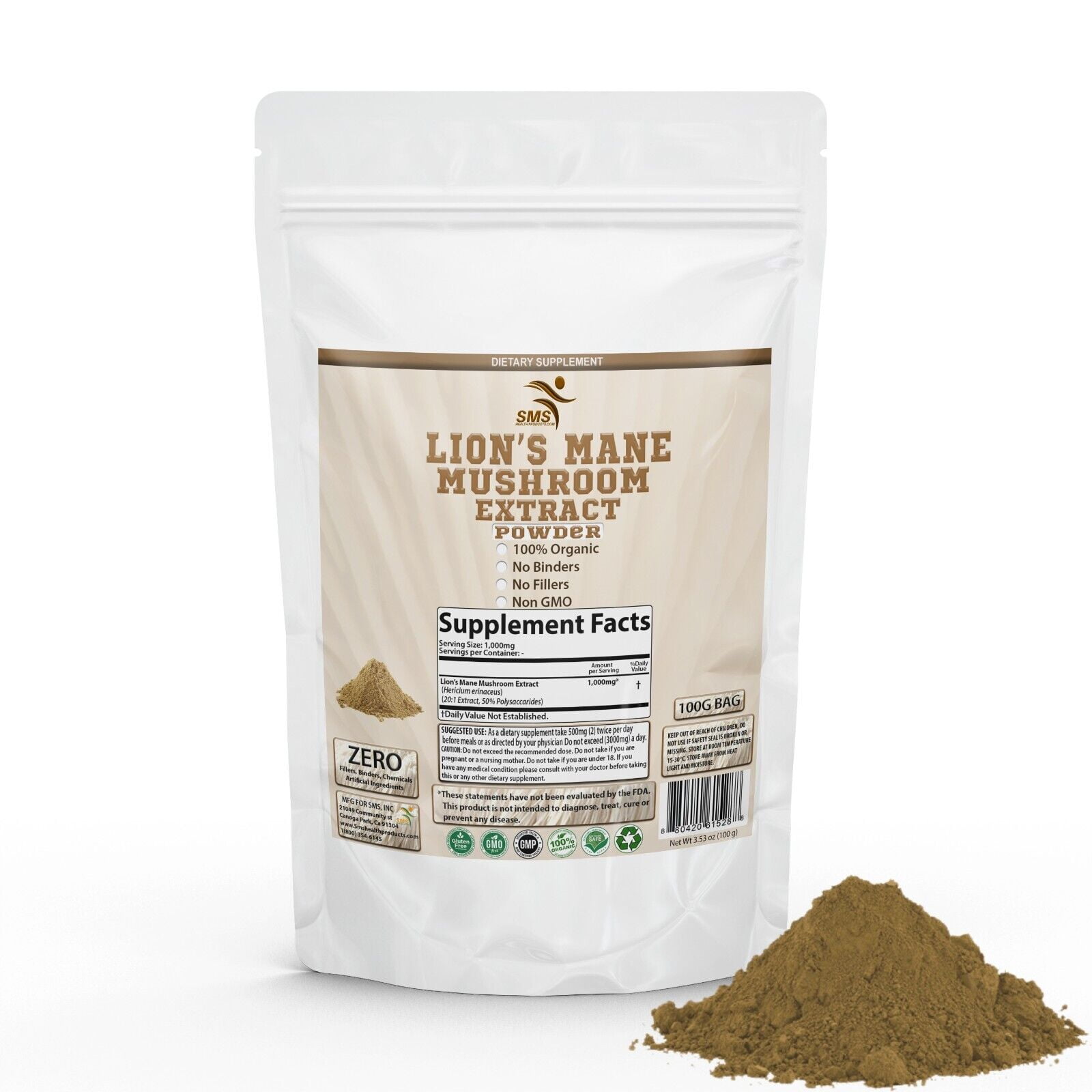 Lion’s Mane Cognition Mushroom Extract Powder 100G Organic Non GMO ...