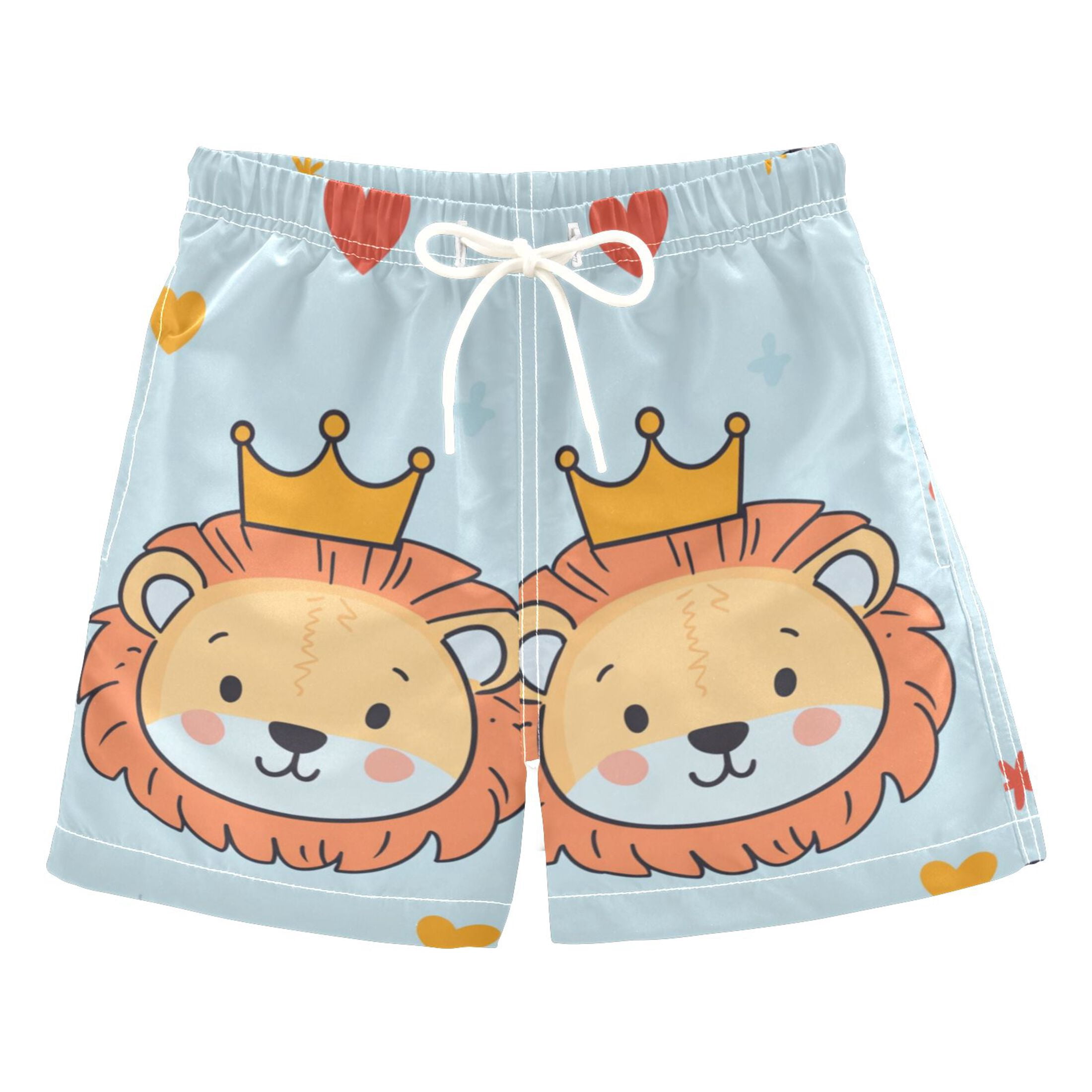 Lion with Crown Hearts Stars Boys' Swim Trunks Board Shorts Beach Pants ...