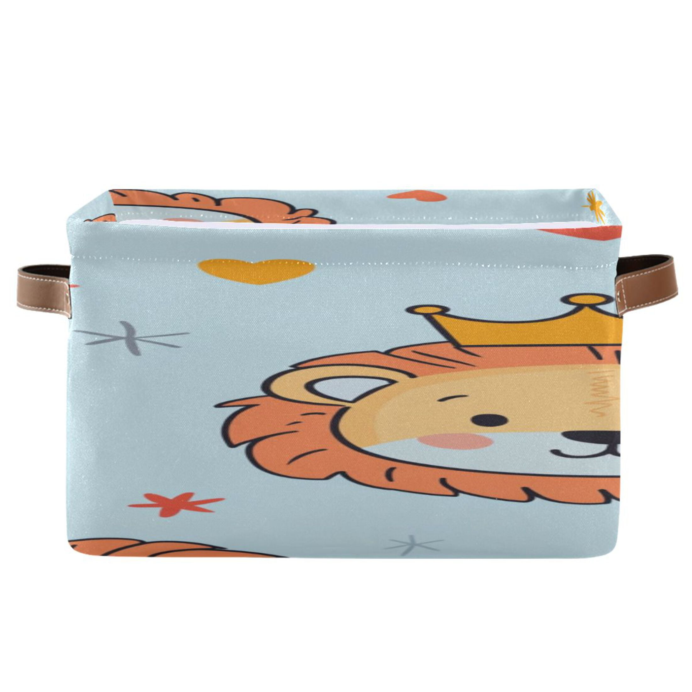 Lion with Crown Hearts Stars Square Storage Bins with Handles ...