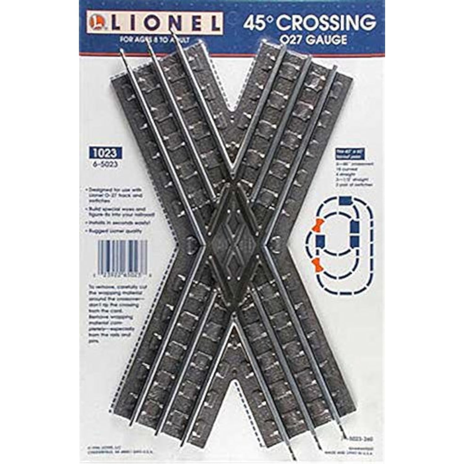 Lionel 45 Degree Crossover Track, Multi-Colored, O-27 Gauge, 10 1/4in x ...