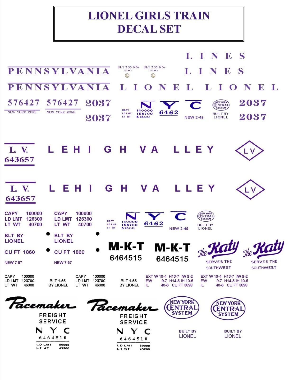 Lionel Girls Train Repro Decal Set (Water Slide) - Walmart.com