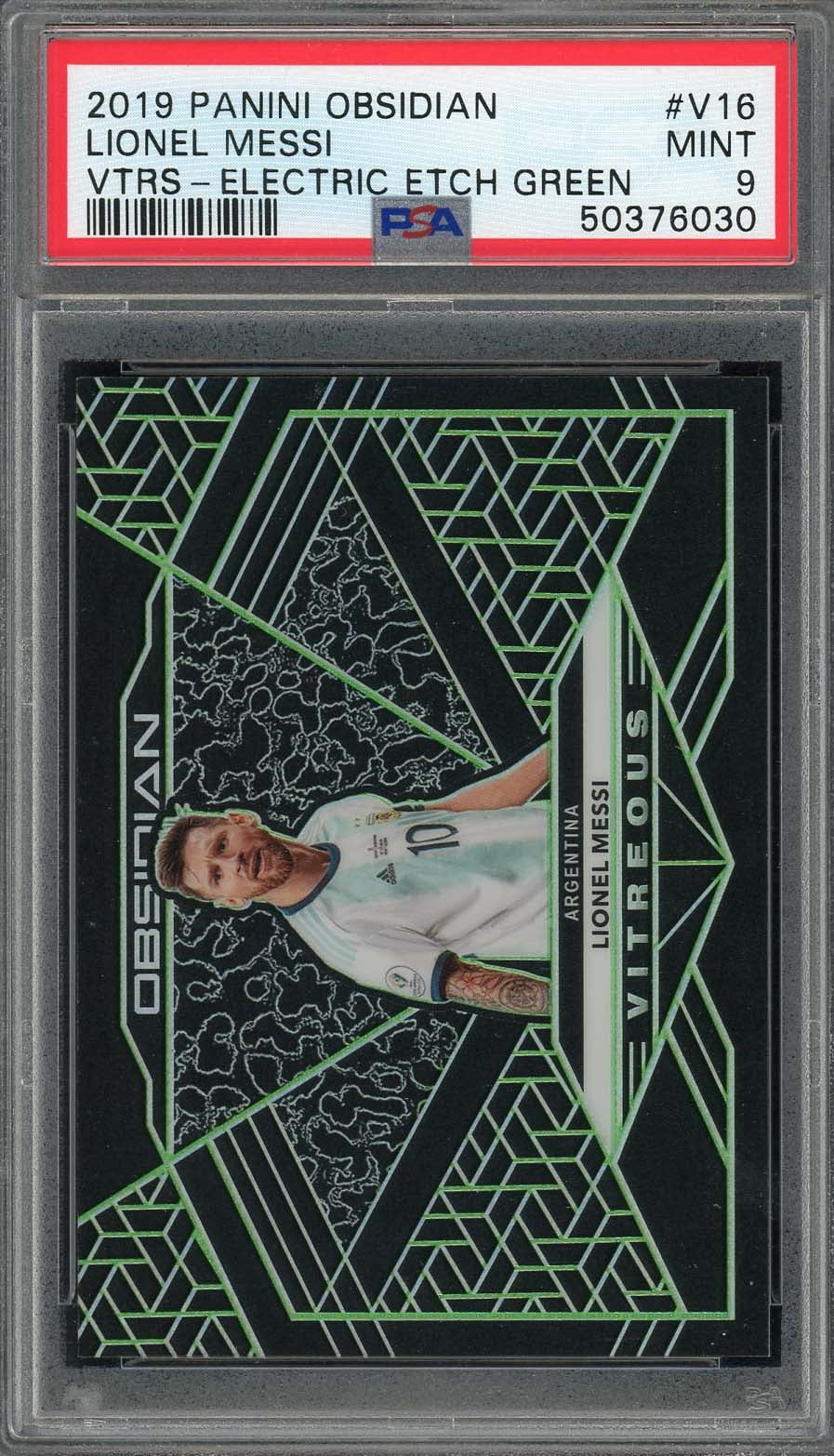 Lionel Messi 2019 Panini Obsidian Etch Green Soccer Graded Card #V16 ...