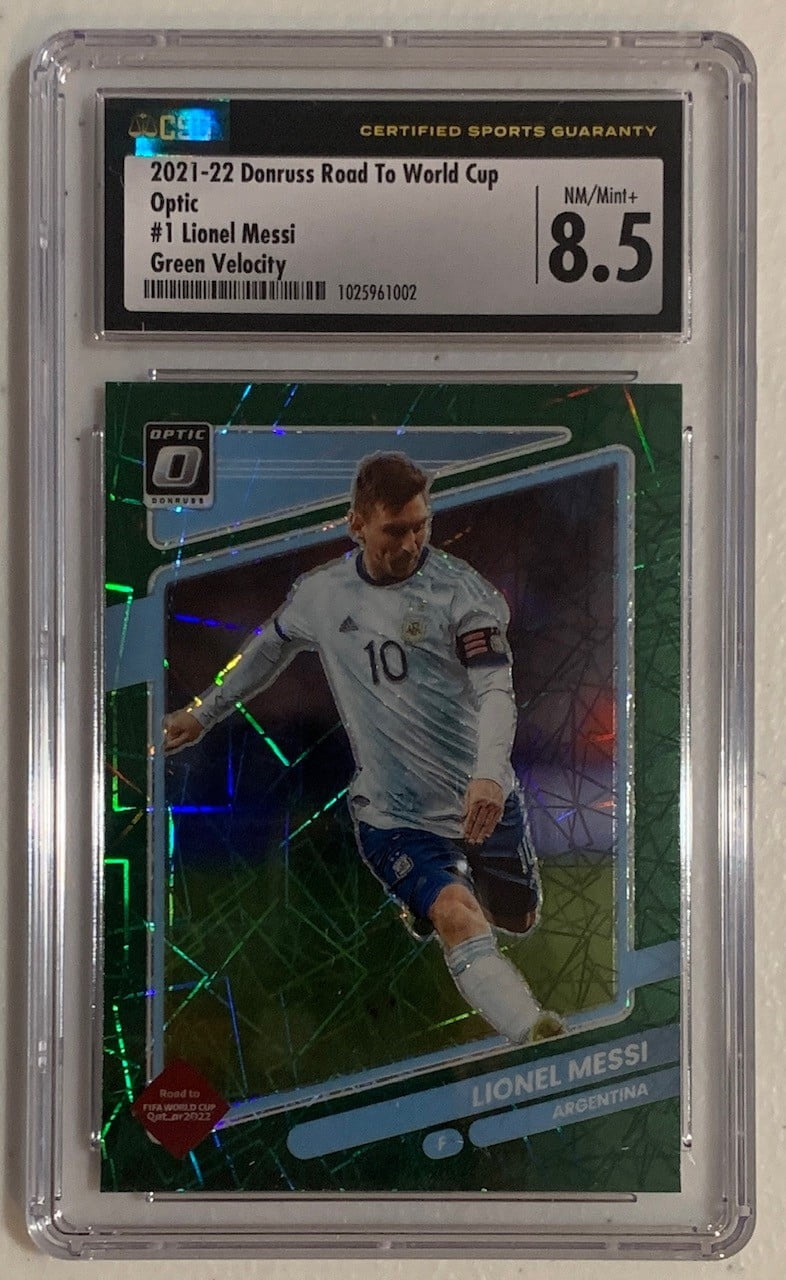 Lionel Messi 2021 Donruss Optic Road to World Cup Qatar Green Velocity ...