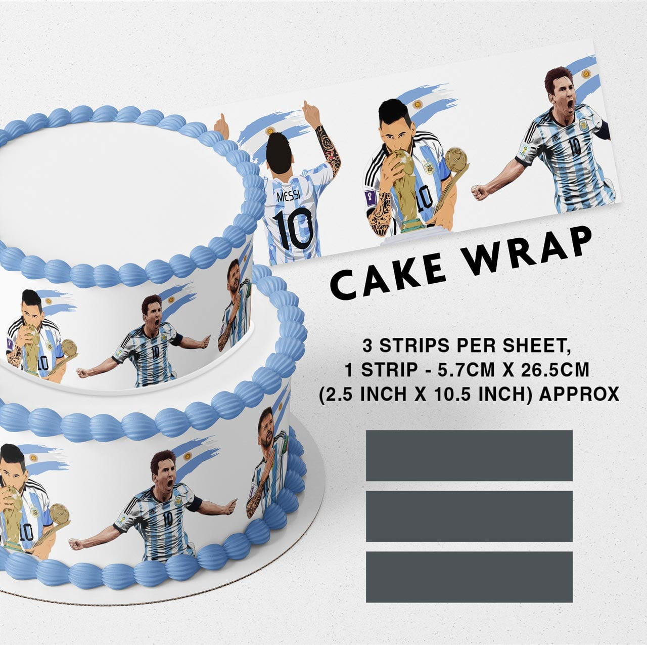 Lionel Messi Argentina Strips Edible Icing Printed Cake Wrap Strips ...