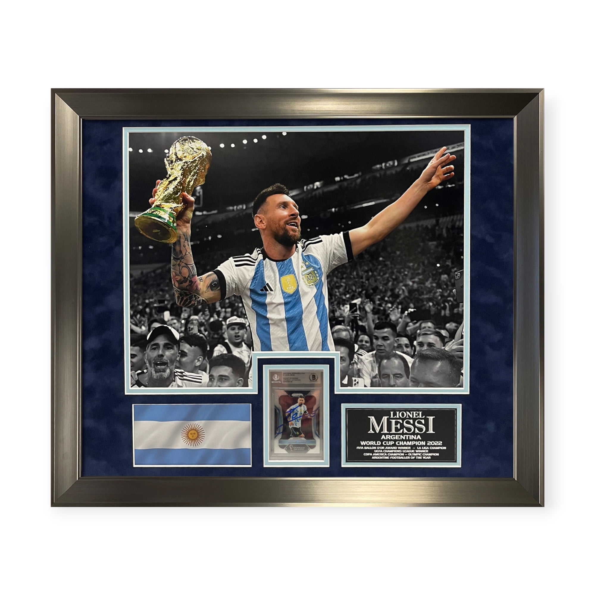 Lionel Messi Autographed Argentina Prizm World Cup Card Collage Framed ...