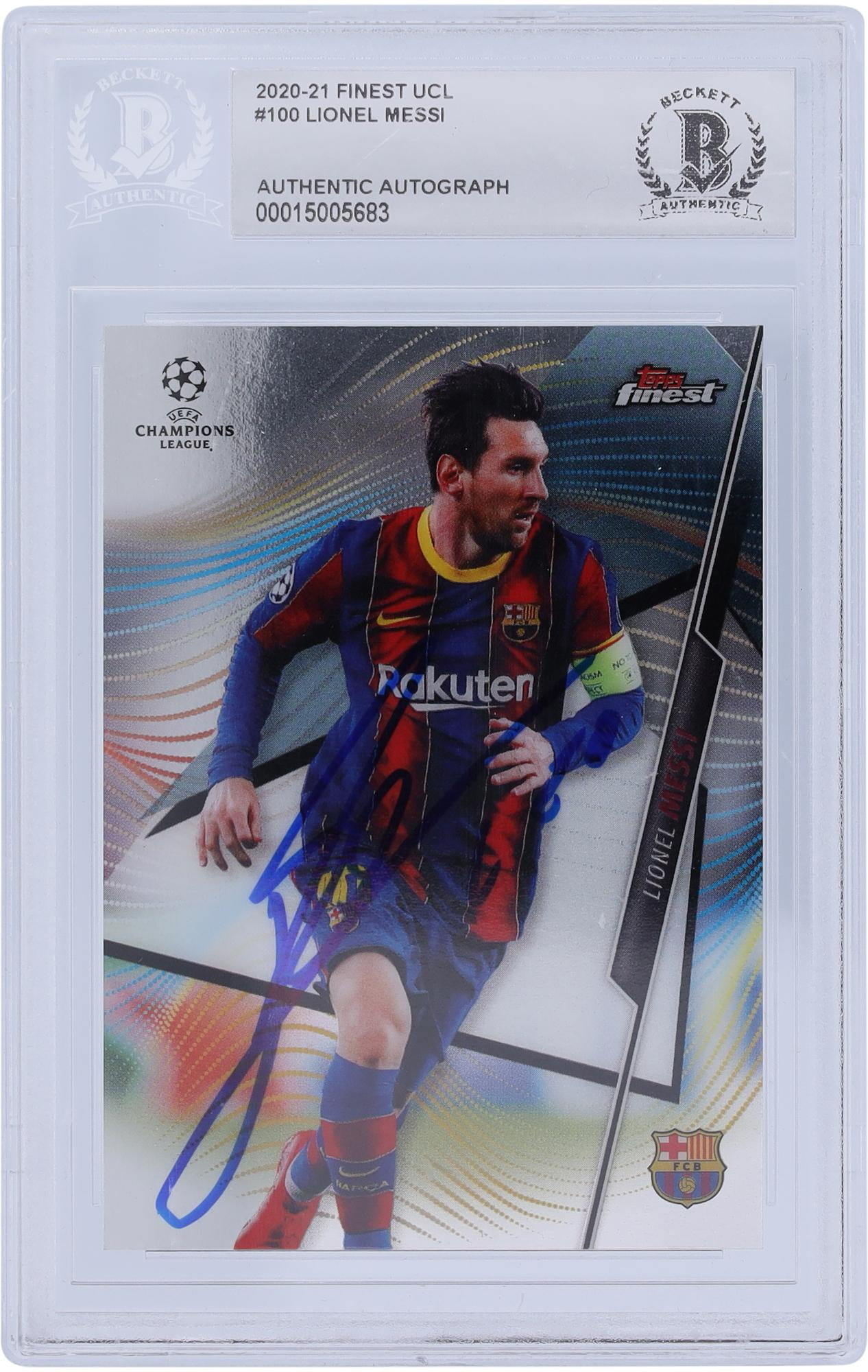Lionel Messi Barcelona Autographed 2020-21 Topps Finest UCL #100 BAS Authenticated Card ...