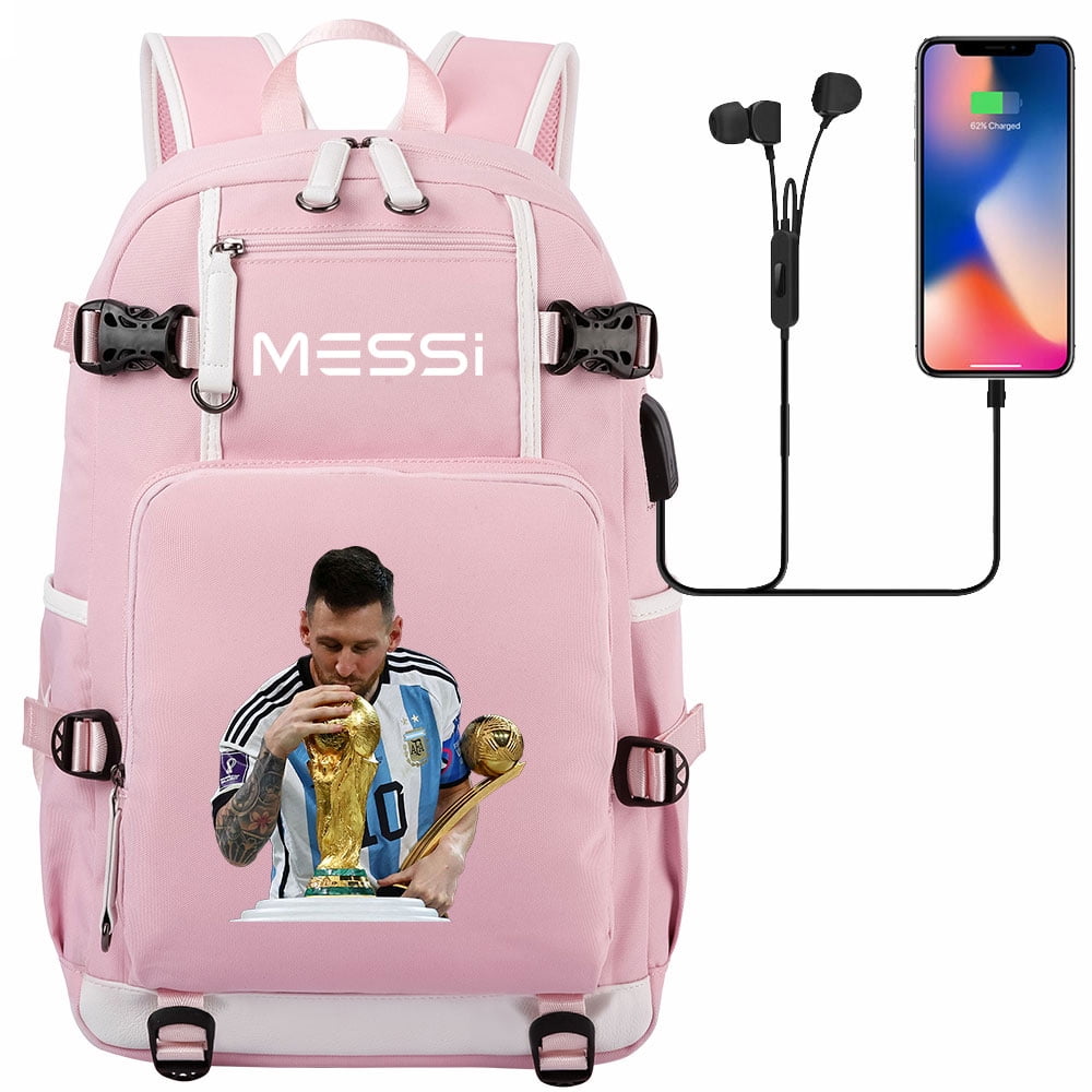 Lionel Messi Cartoon Backpack for Kids with USB Charging Port - 18.5 ...