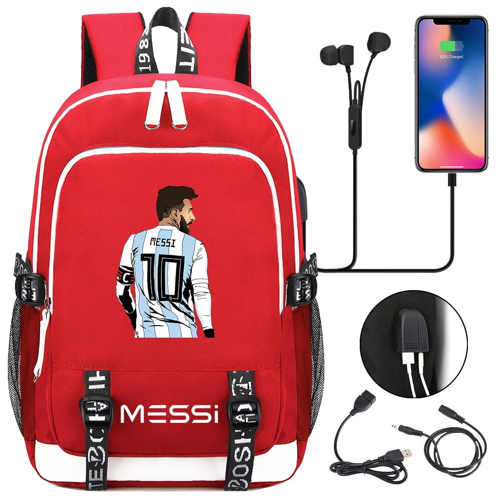 Lionel Messi Kids Cartoon Backpack with USB Charging Port & Laptop ...