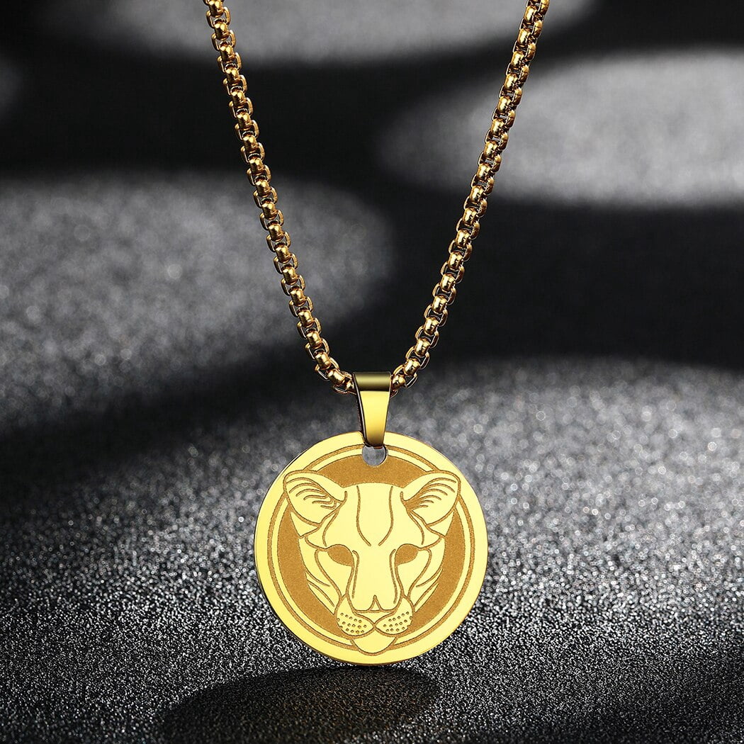 Lioness Necklace Charm African Lion Head Jewelry Disc Animal Necklace ...