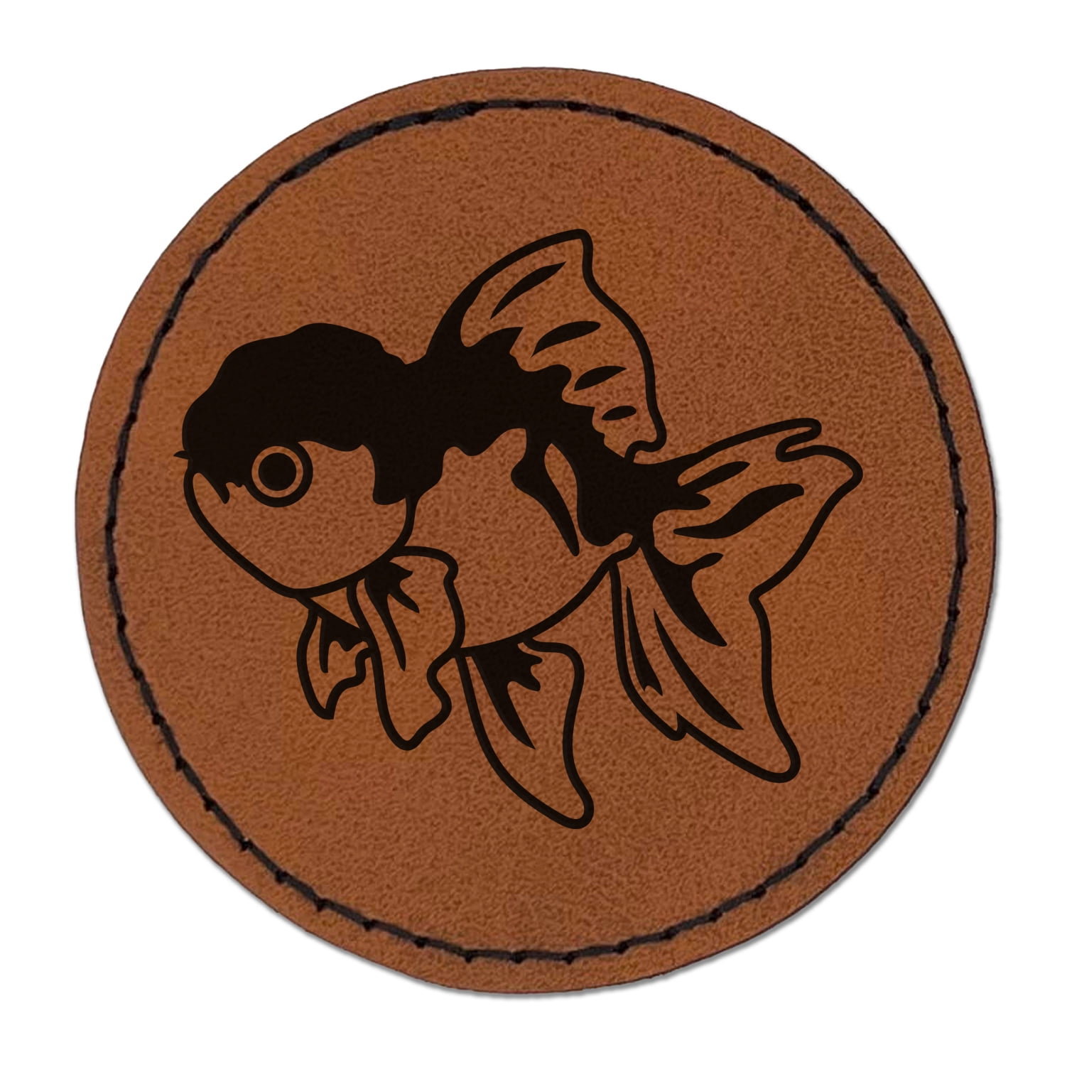 Lionhead Fancy Pet Goldfish 2.5" Faux Leather Round Engraved Iron-On ...