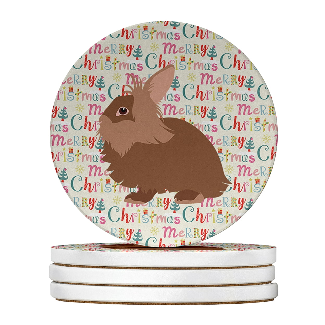 Lionhead Rabbit Christmas Large Sandstone Coasters Pack of 4 4 in x 4 ...