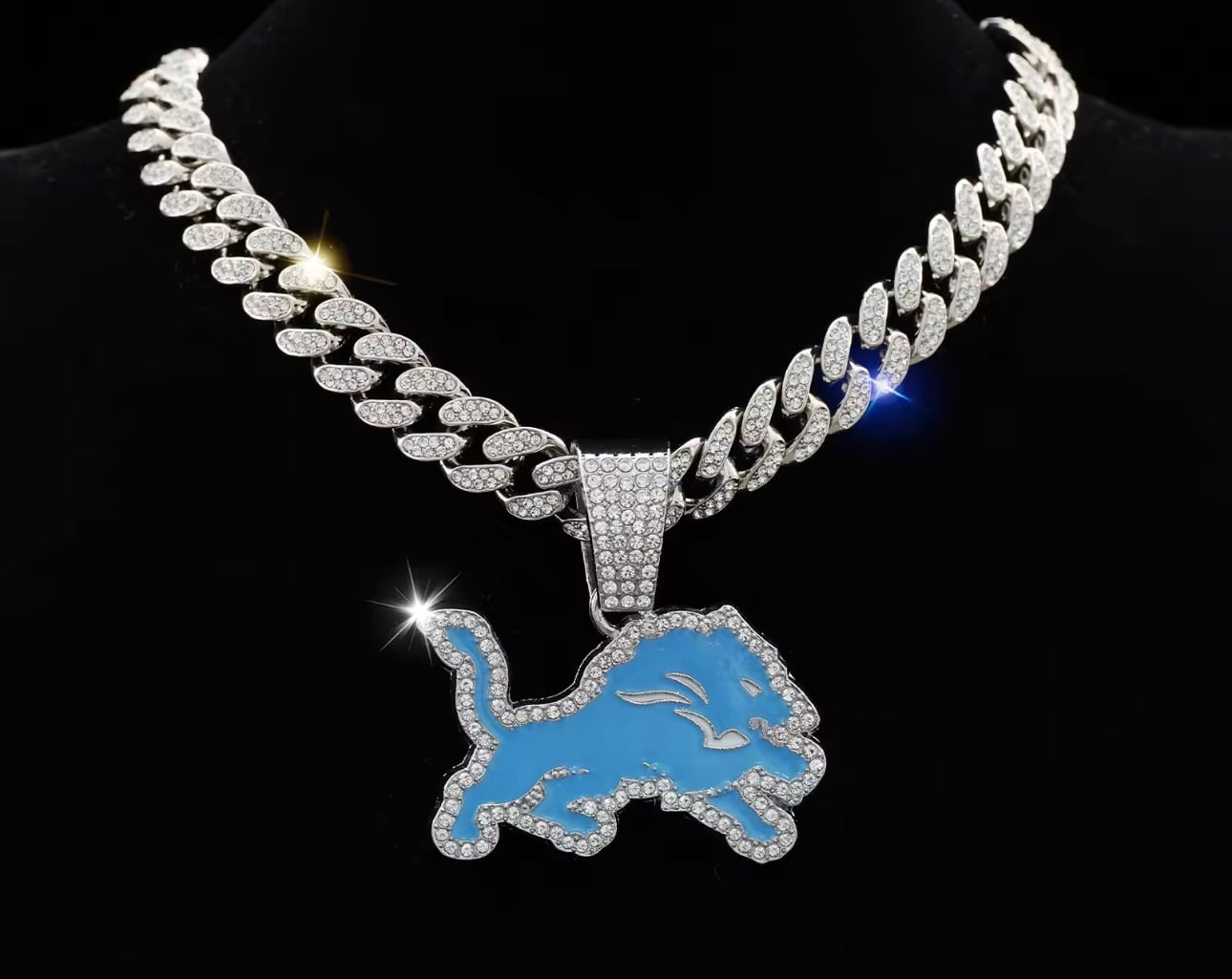 Lions 24-Inch Gem Chain Necklace - Silver Finish - Detroit Fan Jewelry ...