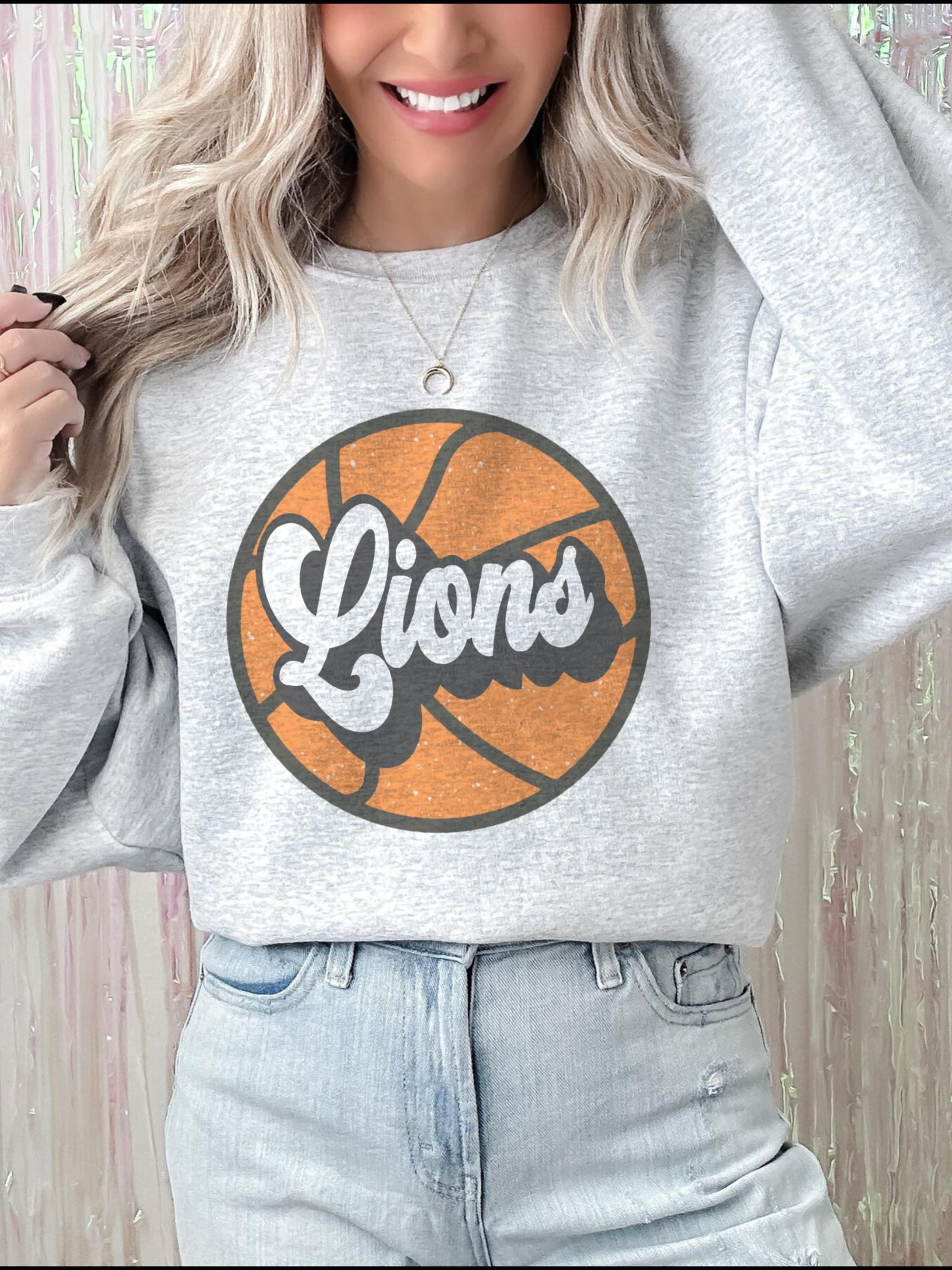Lions Basketball TShirt Retro Basketball Team Crewneck School Spirit ...