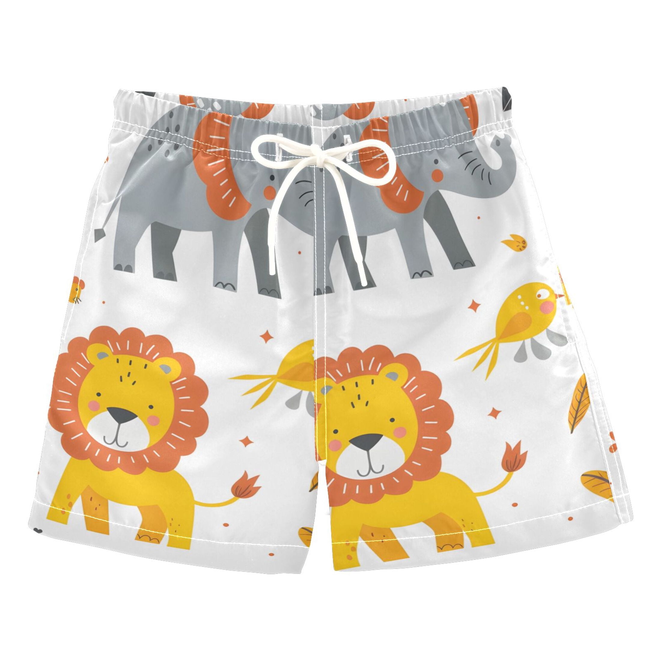 Lions Birds Elephants with Leaves Boys' Swim Trunks Board Shorts Beach ...