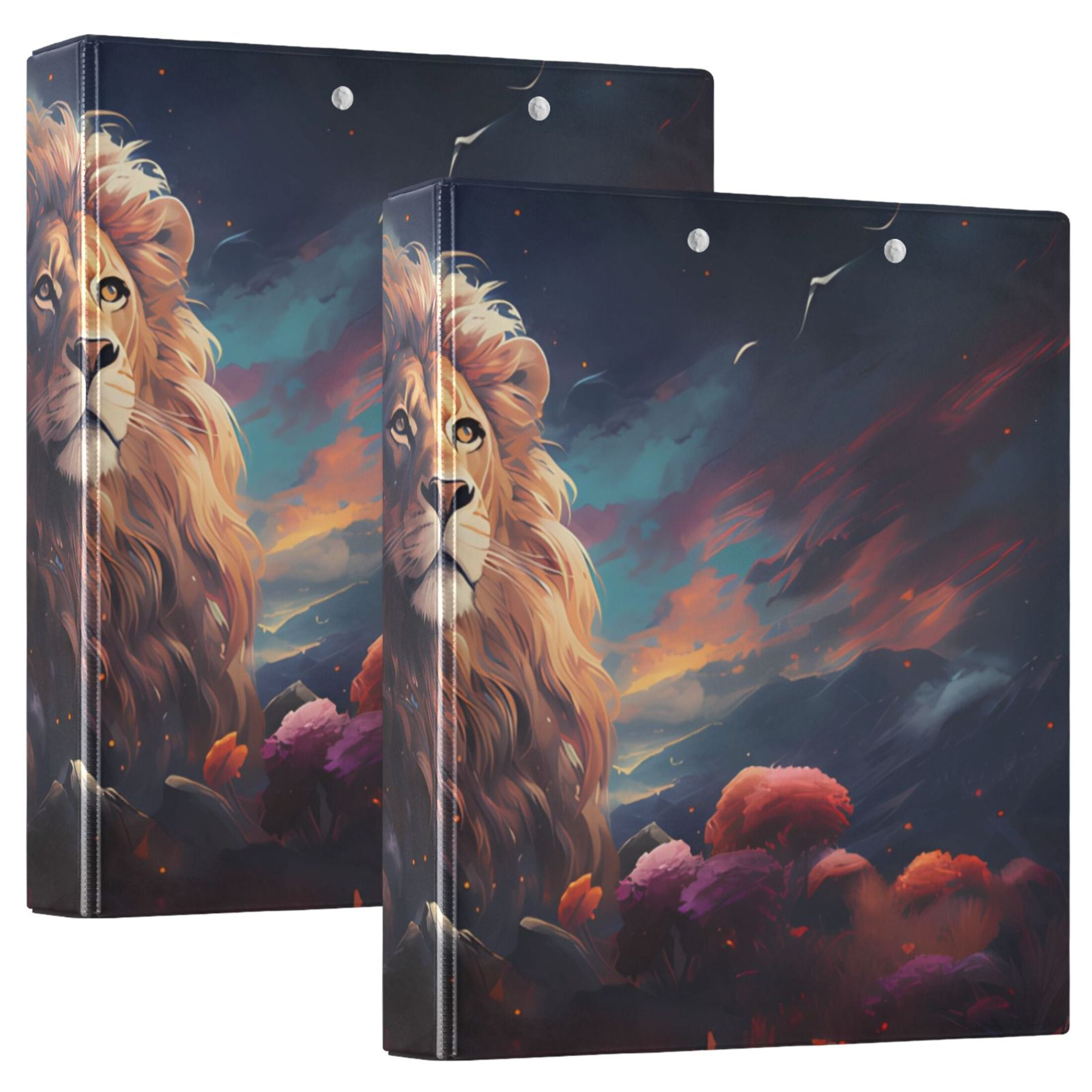 Lions Clouds Flowers 3 Ring Binders 1.5 inch Hardcover File Folders ...