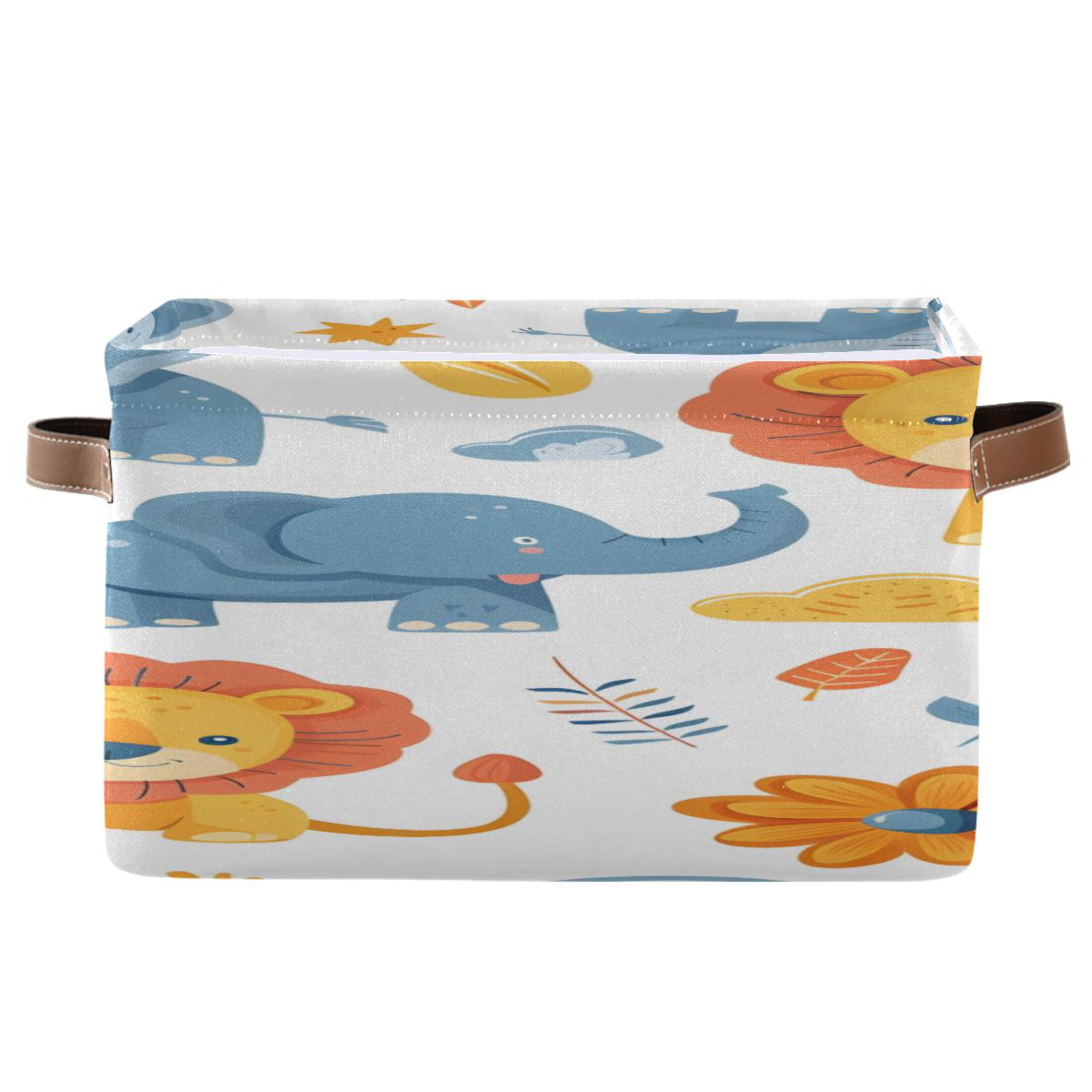 Lions Elephants Flowers and Leaves Square Storage Bins with Handles ...