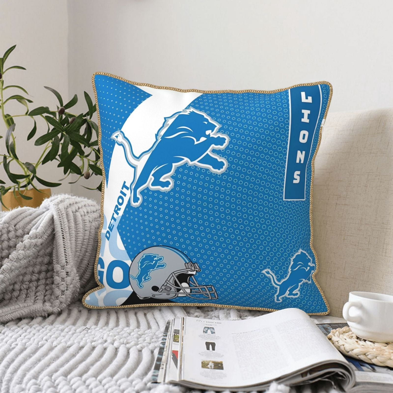 Lions Football Team Custom Velvet Border Pillow Cover Decorative Square ...