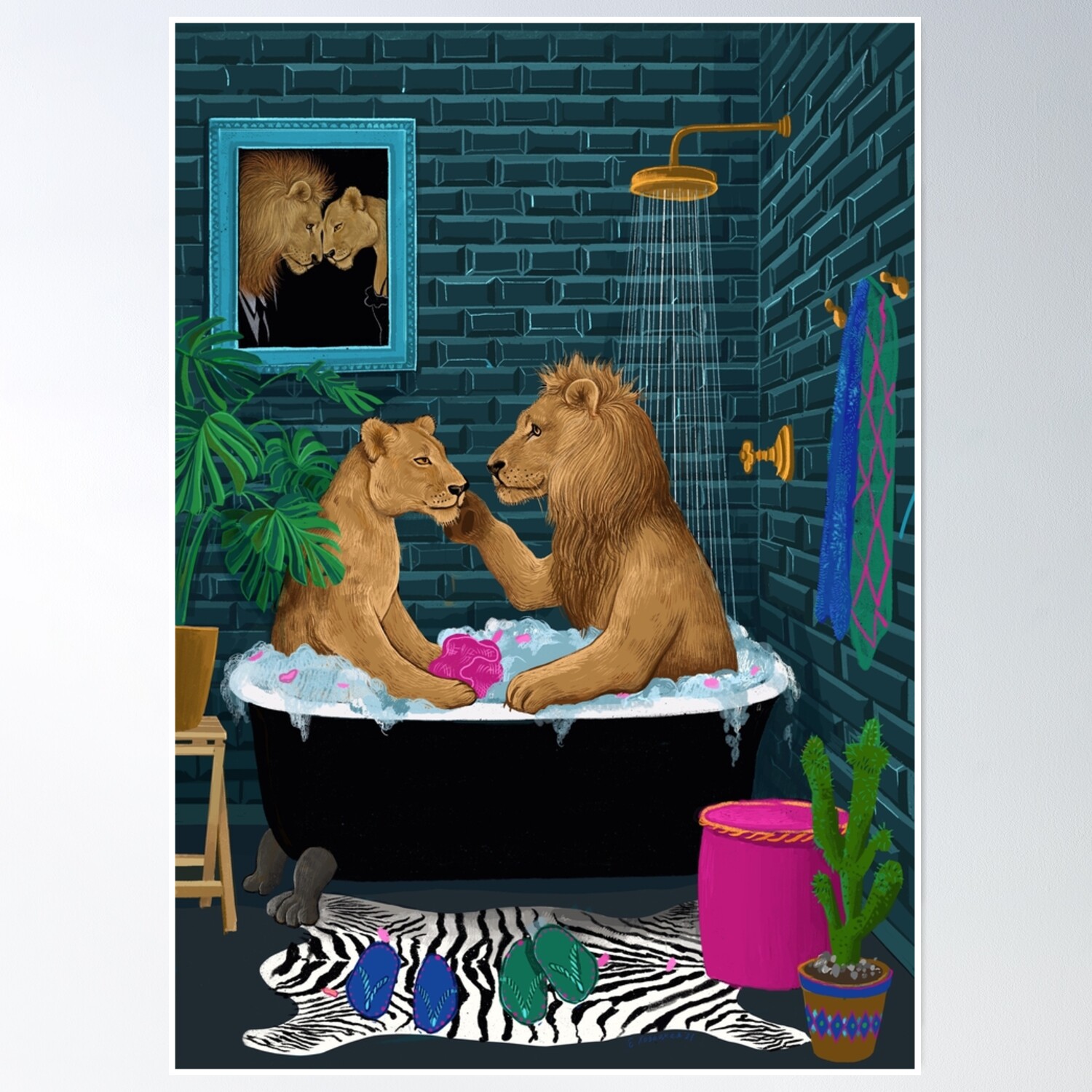 Lions In The Bath And In Love Poster Wall Art, Modern Wall Decor, 24x36 ...