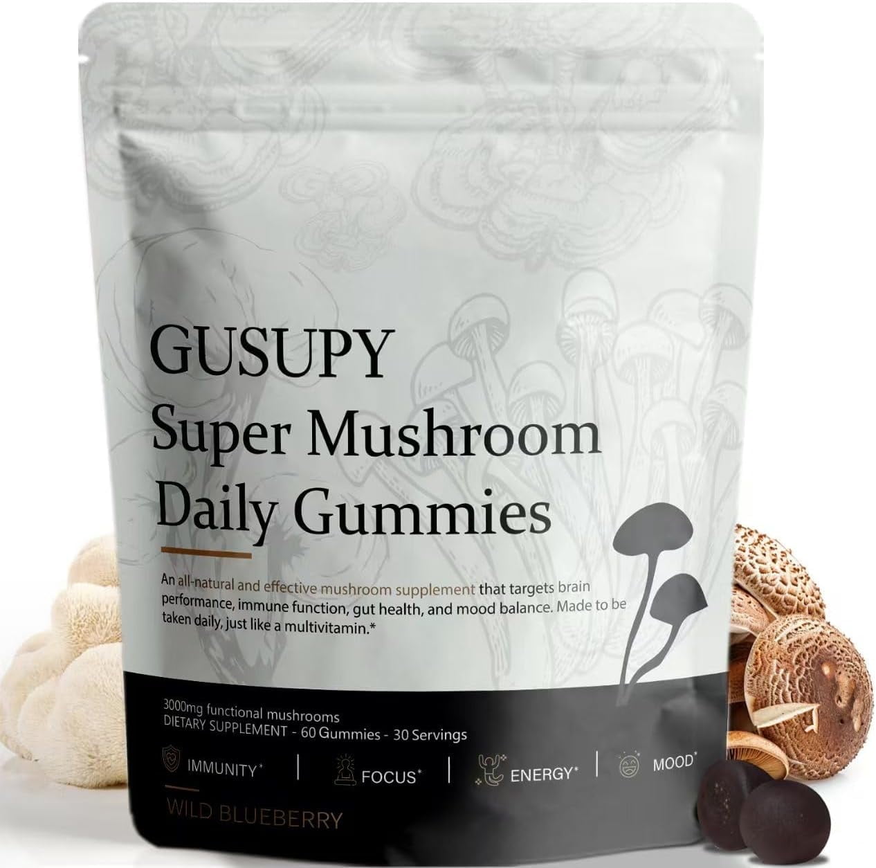 Lions Mane Mushroom Gummies with 12 Organic Mushroom Blend - Cordyceps ...