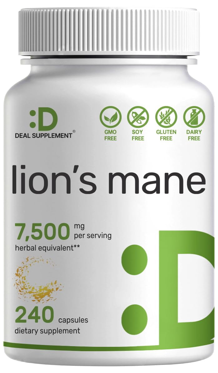 Lions Mane Mushroom Supplement, 7,500mg Per Serving, KMC2240 Capsules ...