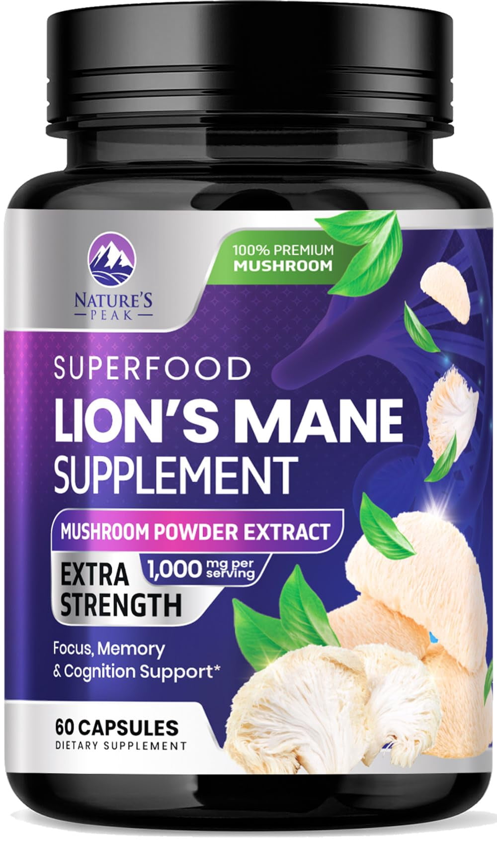 Nature's Peak Lions Mane Mushroom Capsules, 10,000mg Extract, Focus and ...