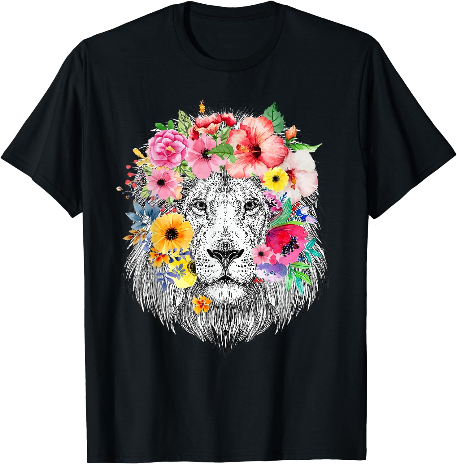 Lions Mane With Flowers - Floral African Lion Florist Gift T-Shirt ...