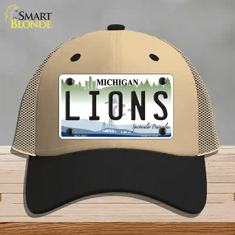 Lions Michigan State Novelty License Plate Hat Mesh Khaki|Black ...