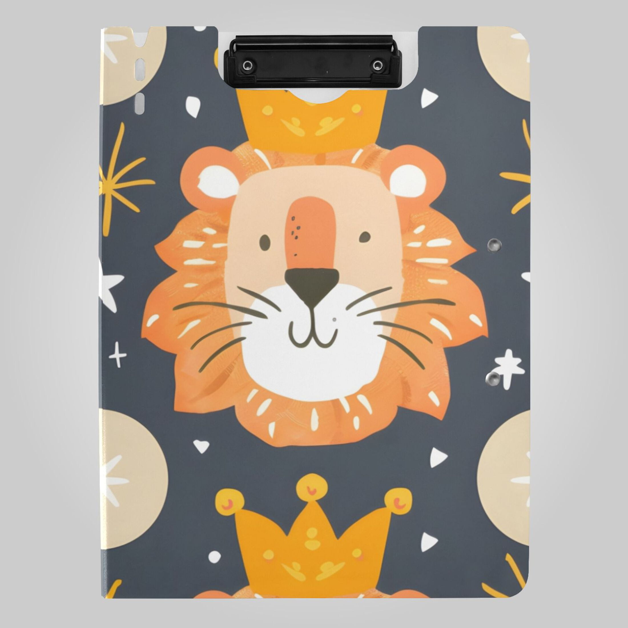 Lions Wearing Crowns Stars Foldable Binder Folder Clipboard with Pen ...