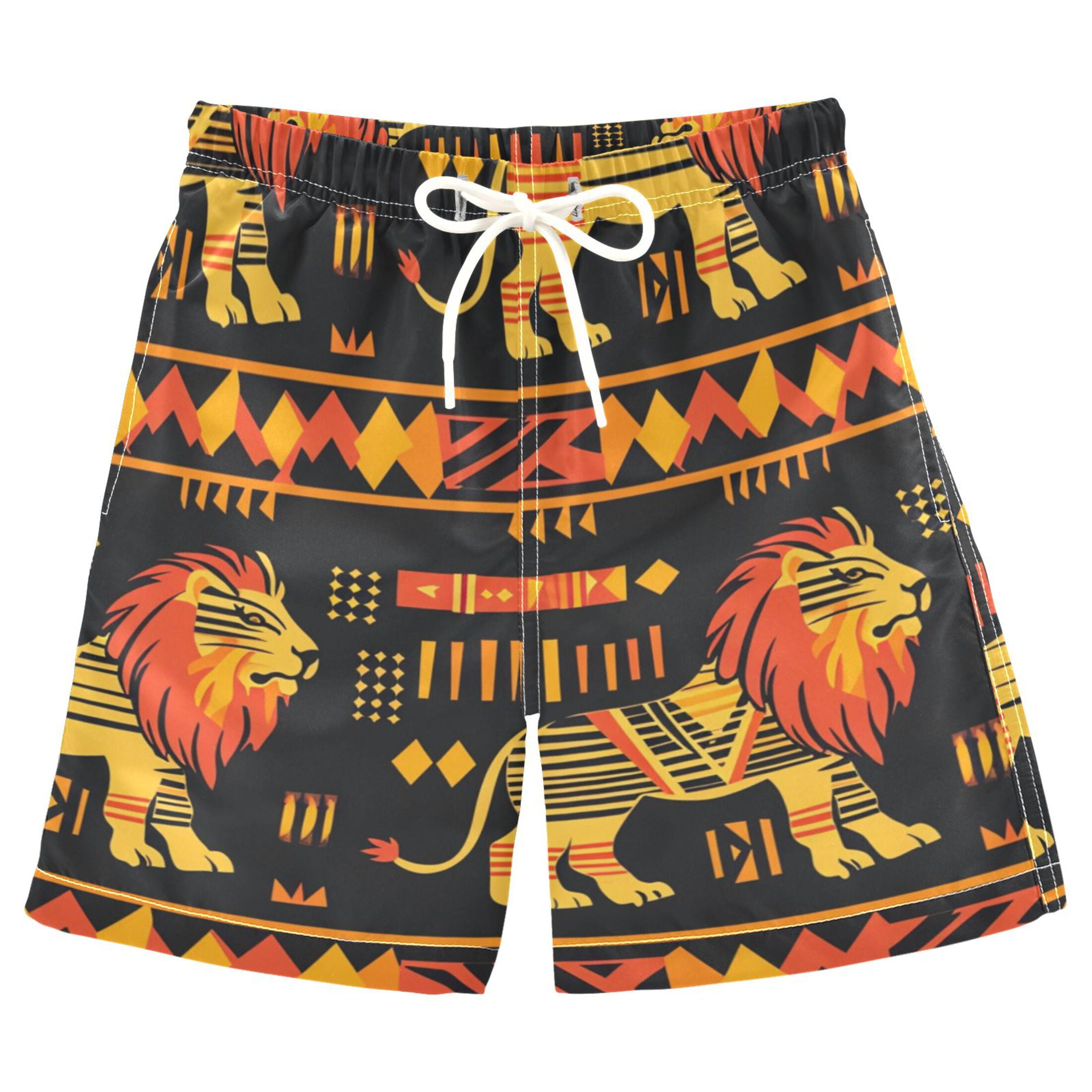 Lions and Geometric Totems Boys' Beach Pants Board Shorts Swim Trunks Bathing Bottoms Swimwear ...