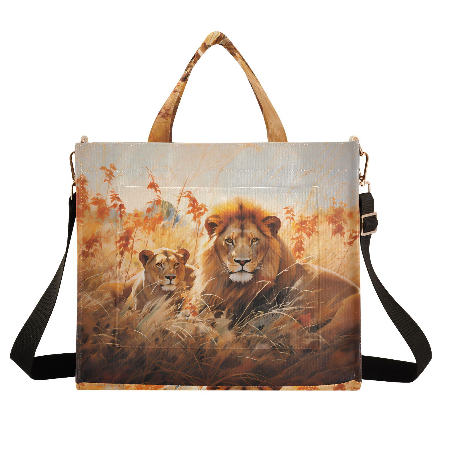 Lions and Leaves Corduroy Tote Bag Handbag Large Messenger Bag Shoulder ...