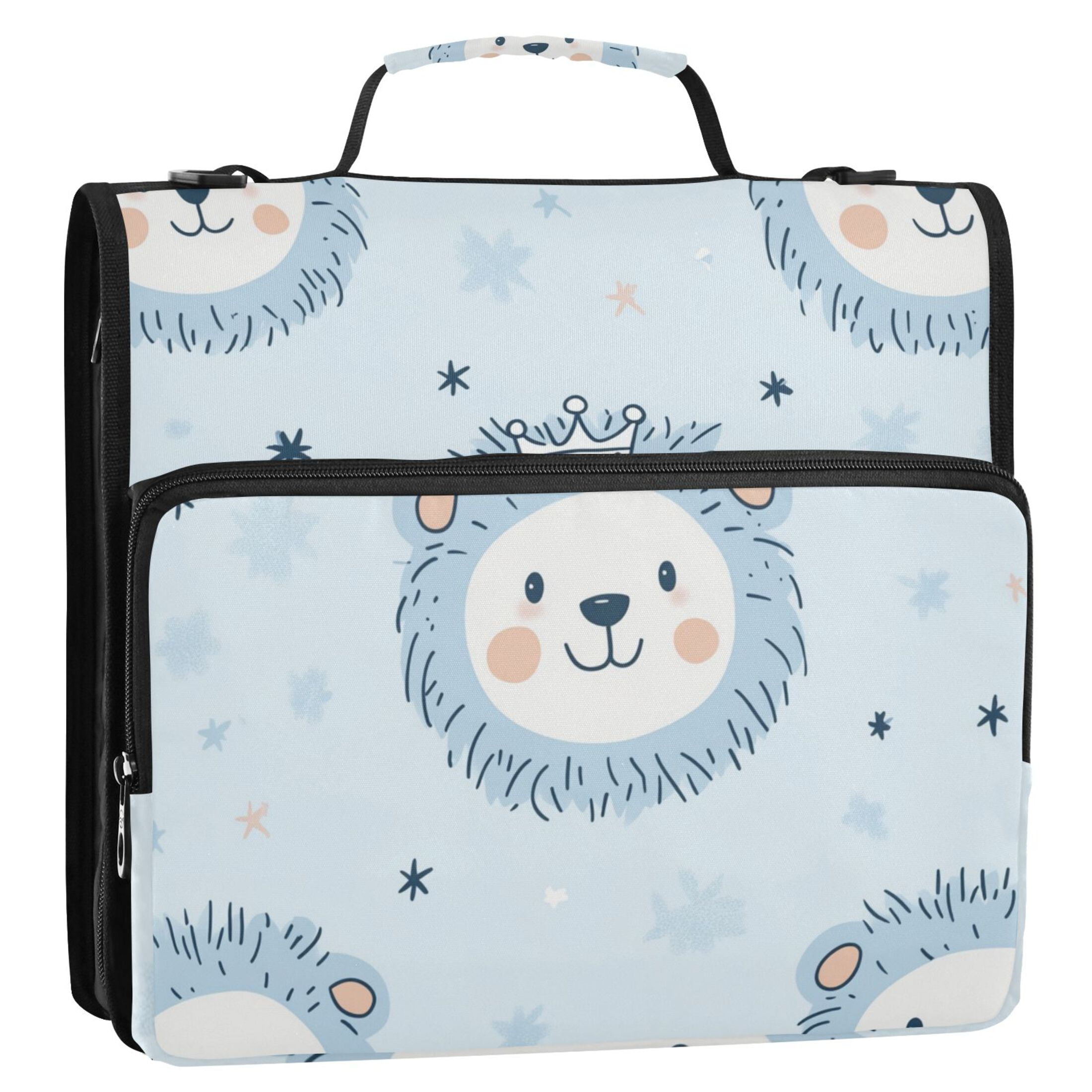 Lions with Crowns on Heads Cute Binder Bag with Shoulder Strap 3 Ring ...