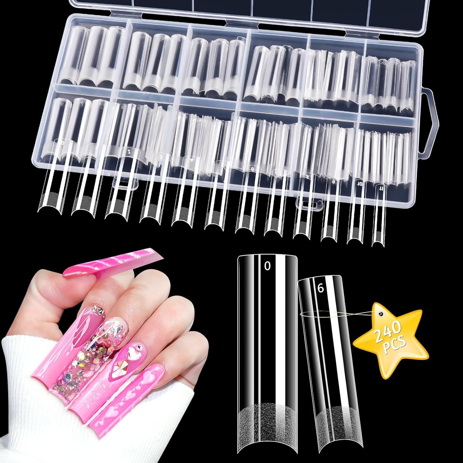 Lionvison Square Nail Tips NO C Curve, XL Clear Nail Tips for Acrylic ...